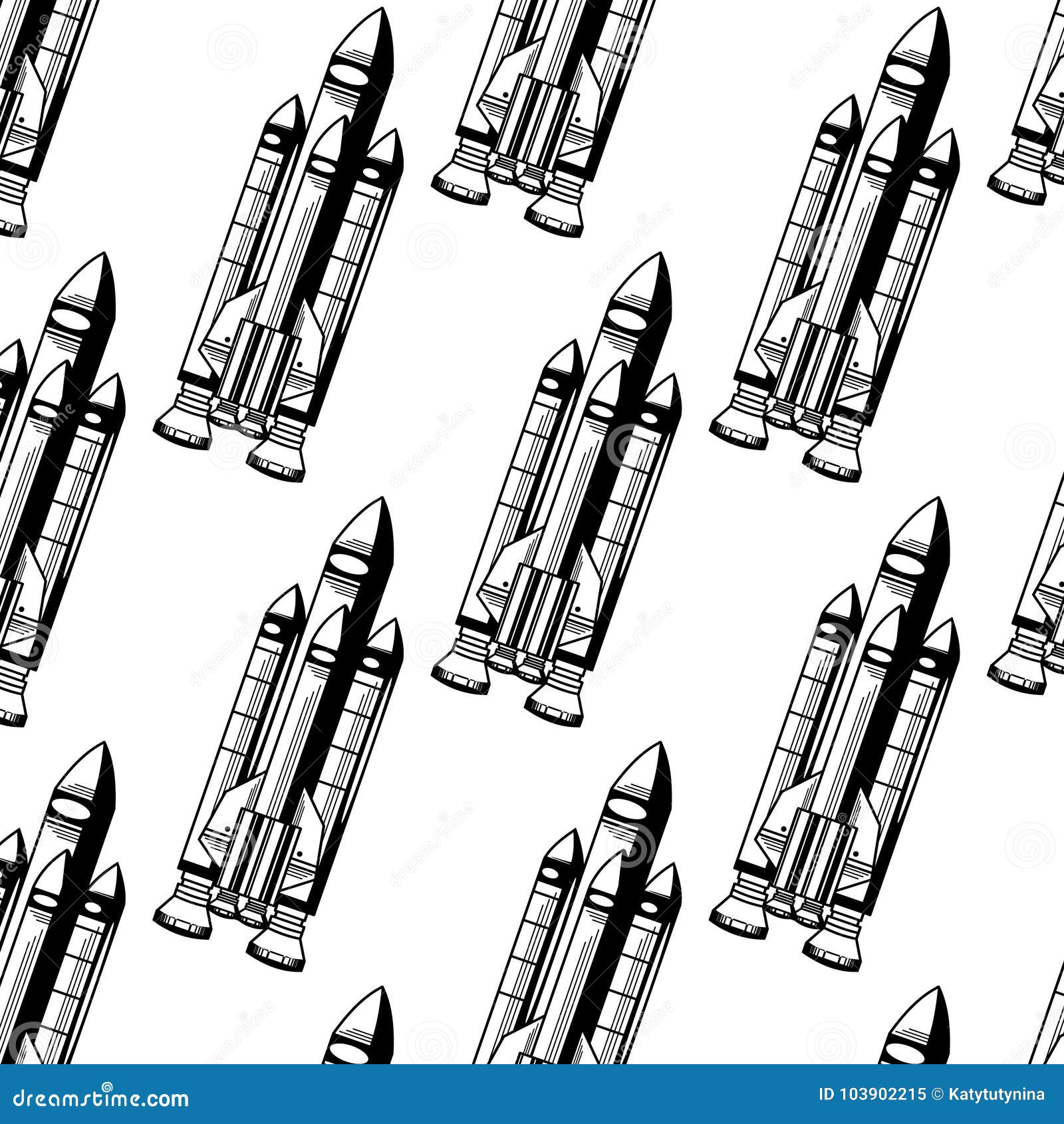 Vector Hand Drawn Pattern with Illustration of Realistic Rocket . Stock ...