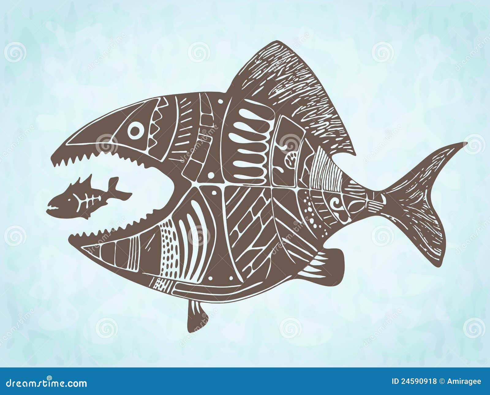 Vector Hand Drawn Patterned Fishes Stock Vector - Illustration of ...