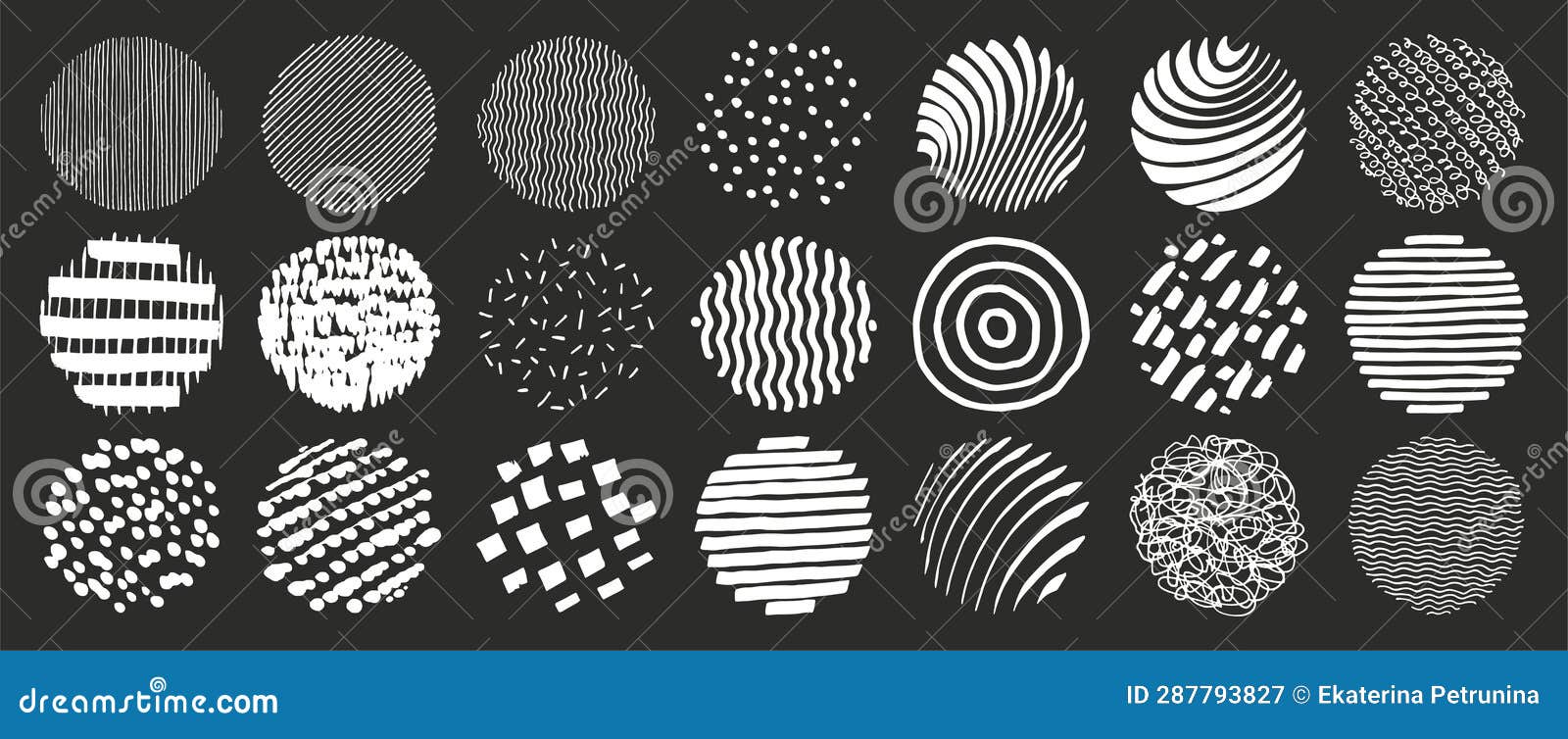 Vector Hand Drawn Patterns. Abstract Line Modern Round Icons. Texture ...
