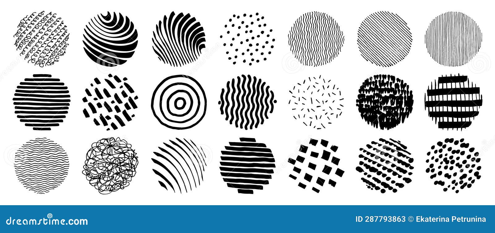 Vector Hand Drawn Patterns Set. Abstract Line Patterns. Modern Round ...