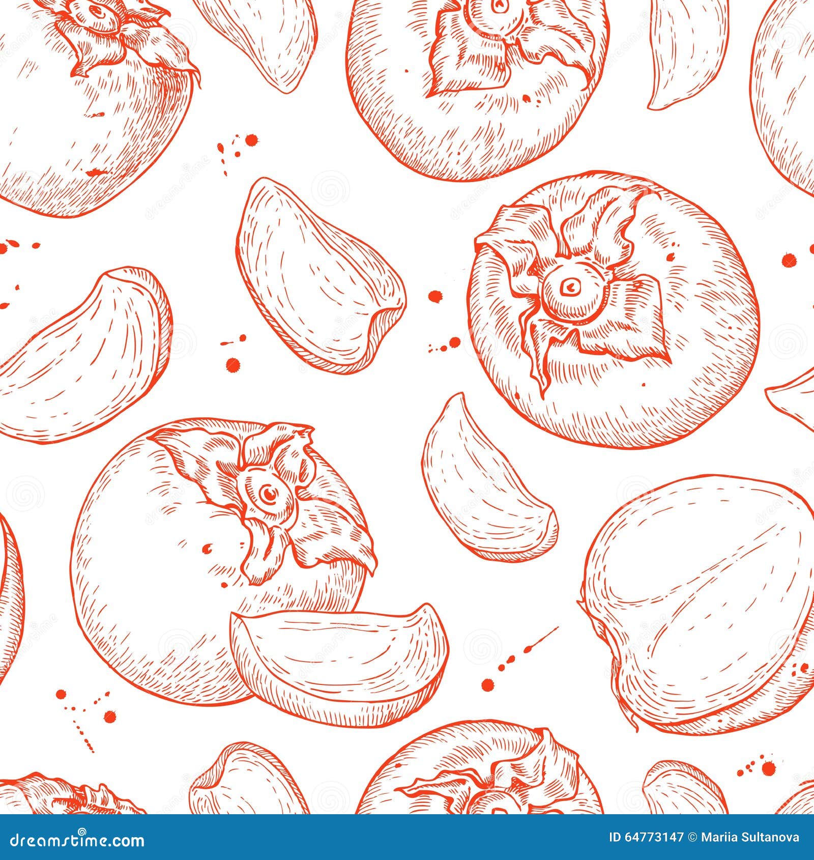Vector Hand Drawn Persimmon Seamless Pattern. Stock Vector ...