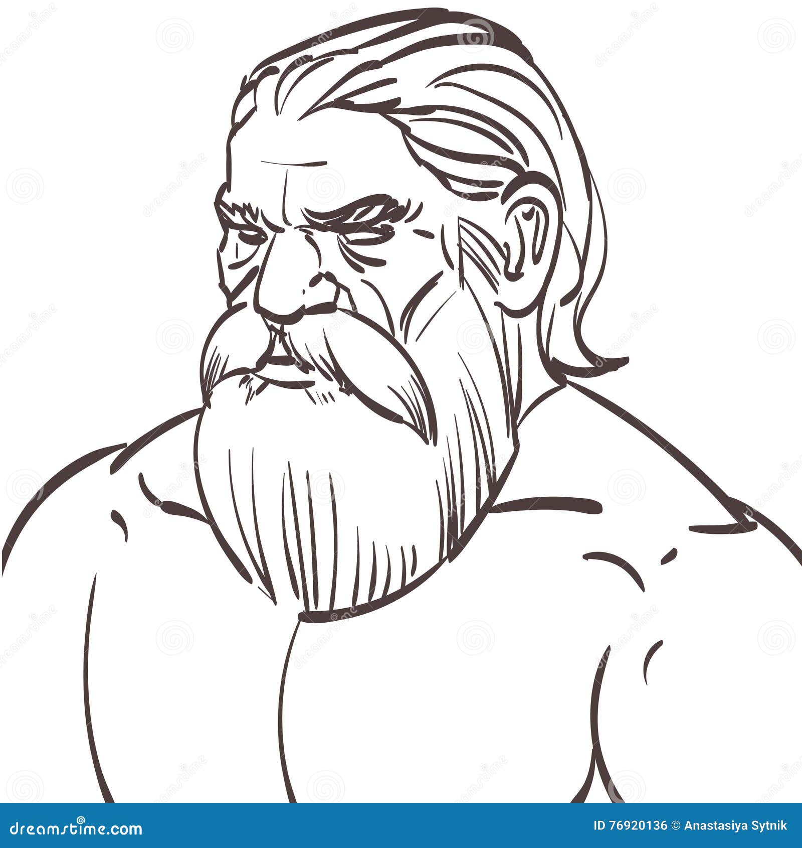 Vector Hand Drawn Portrait of an Old Bearded Man with Muscles. Vector ...