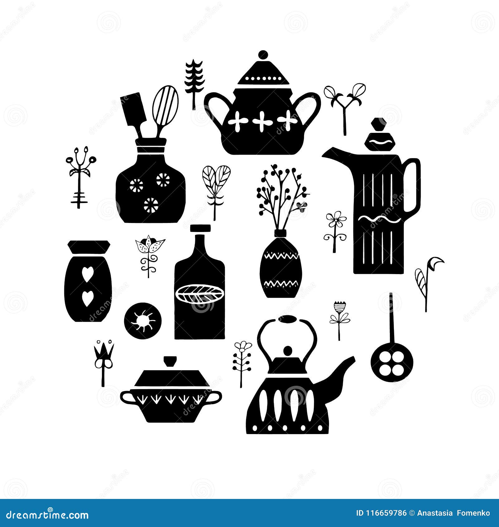 Vector Hand Drawn Poster in the Style of `Hygge`. Kitchenware in the ...