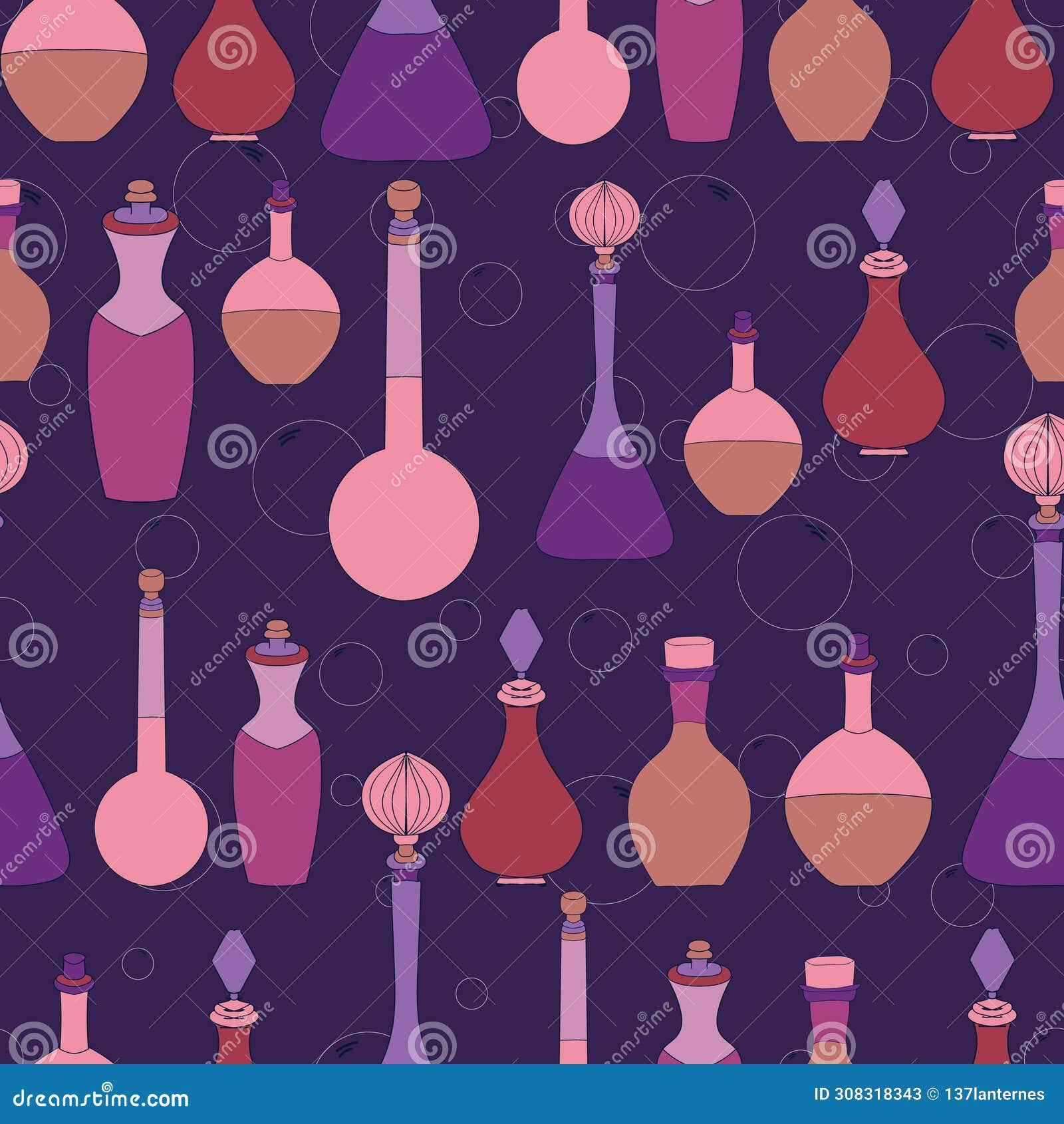 Vector Hand Drawn Potion Flasks and Bottles Seamless Pattern, Perfect ...