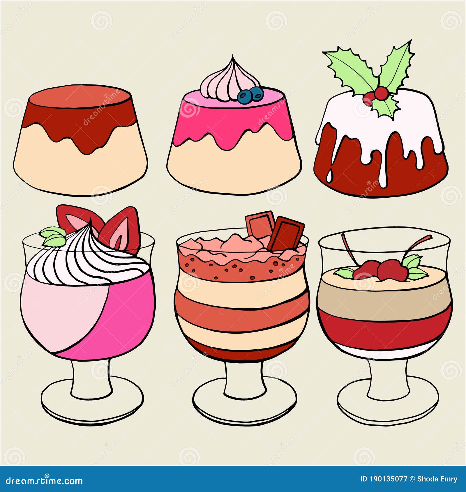 Vector Hand Drawn Pudding Icon Badge Dessert Stock Vector ...