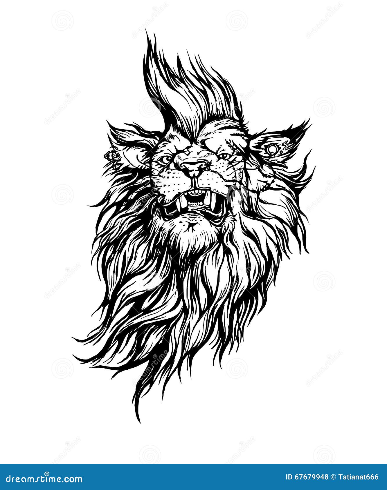Vector Hand Drawn Realistic Lion-punk Stock Vector - Illustration of ...