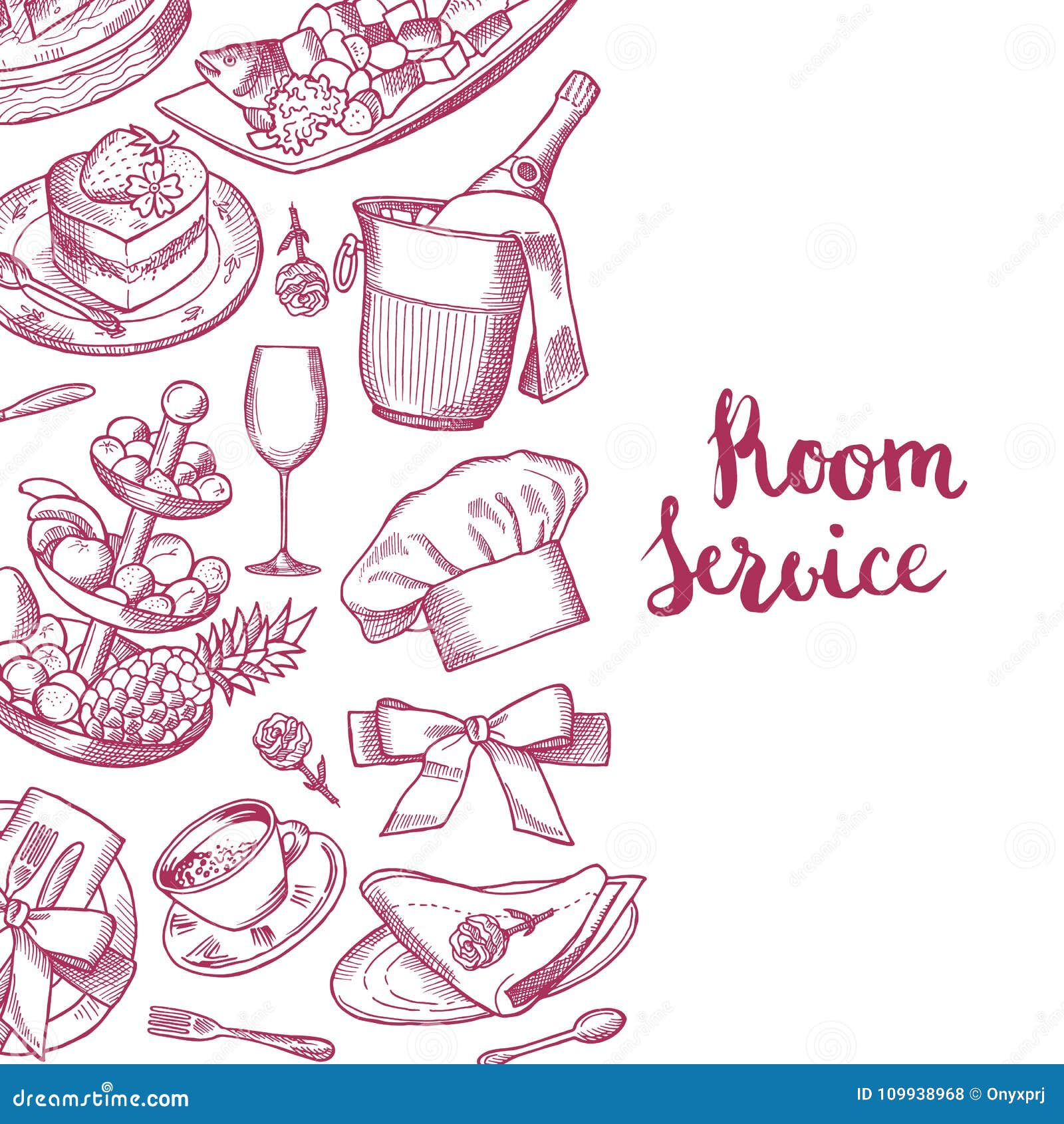 Vector Hand Drawn Restaurant or Room Service Elements Background Stock ...