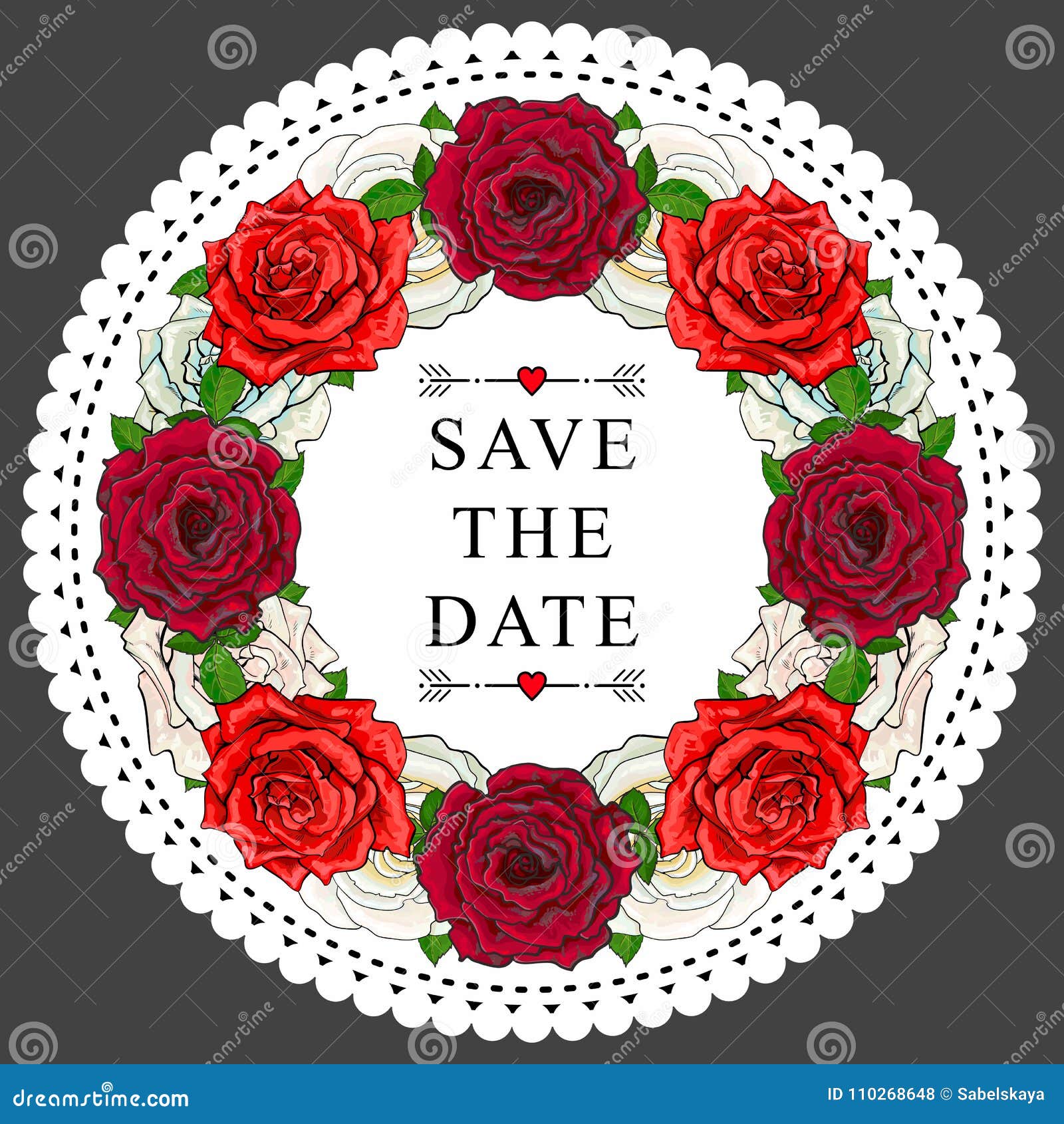 Vector Hand Drawn Rose Save the Date Circle Frame Stock Vector ...