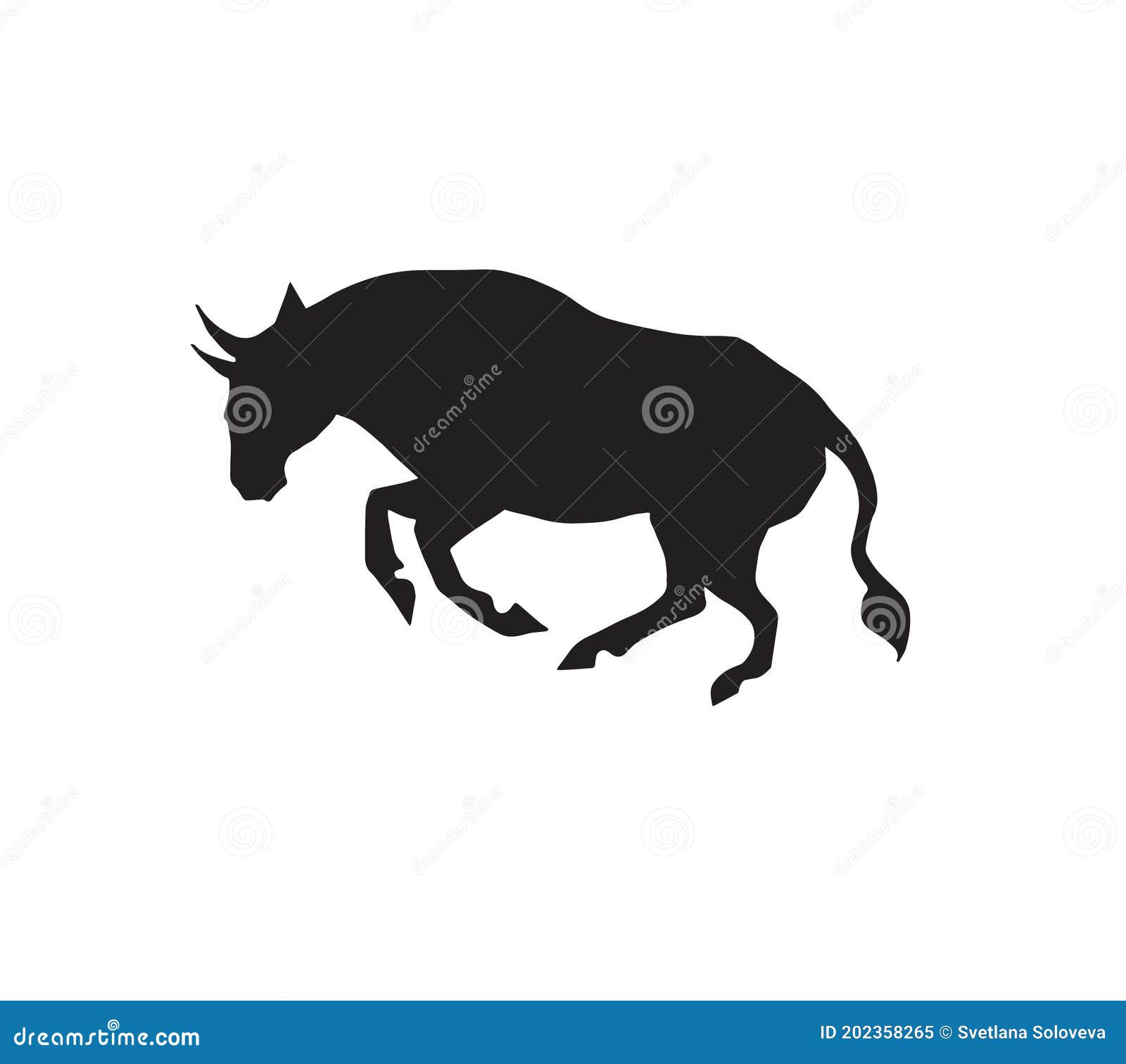 Vector Hand Drawn Running Bull Silhouette Stock Illustration ...