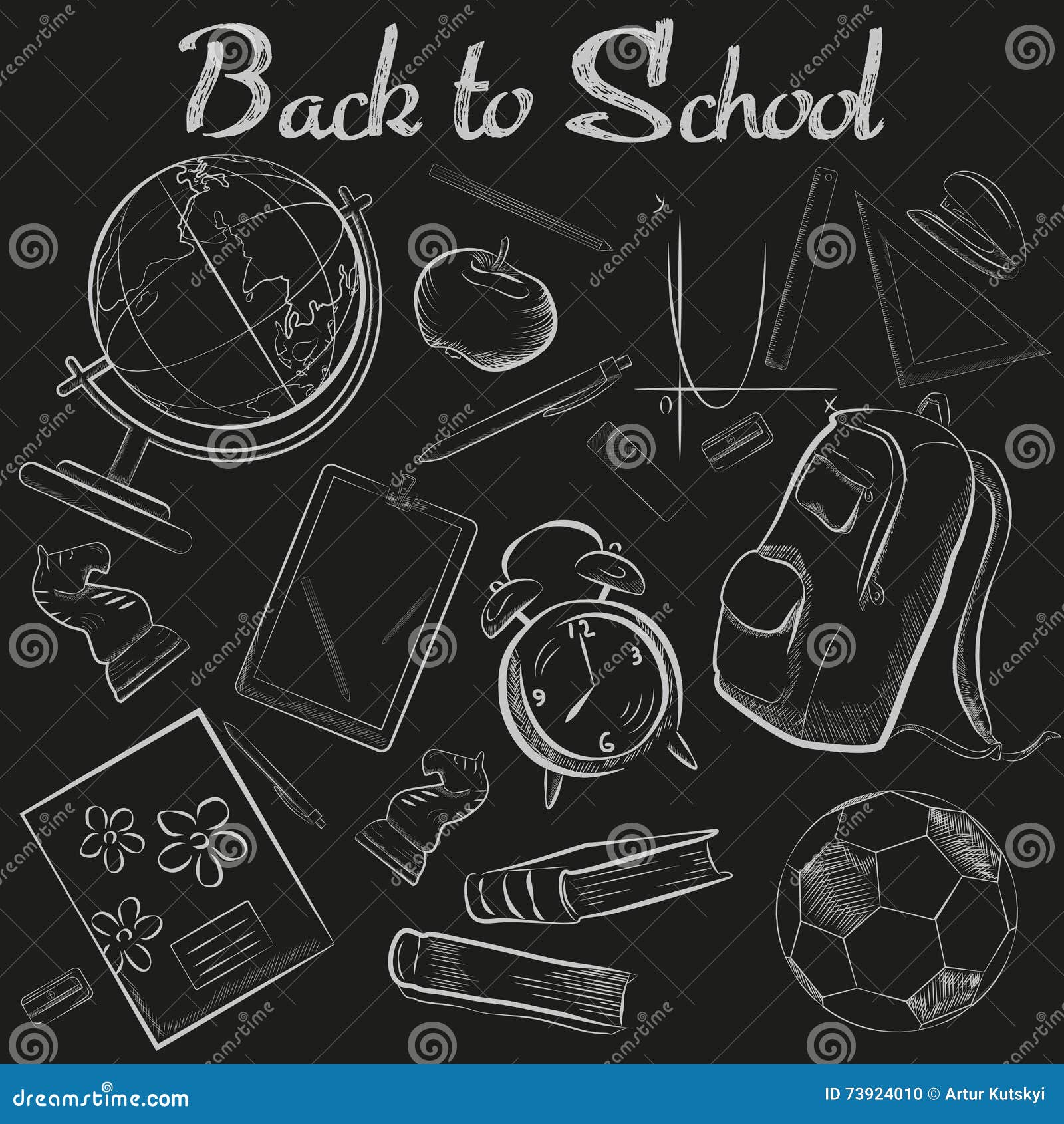 Vector Hand Drawn School Chalk Sketch Chalkboard Doodle Collection ...