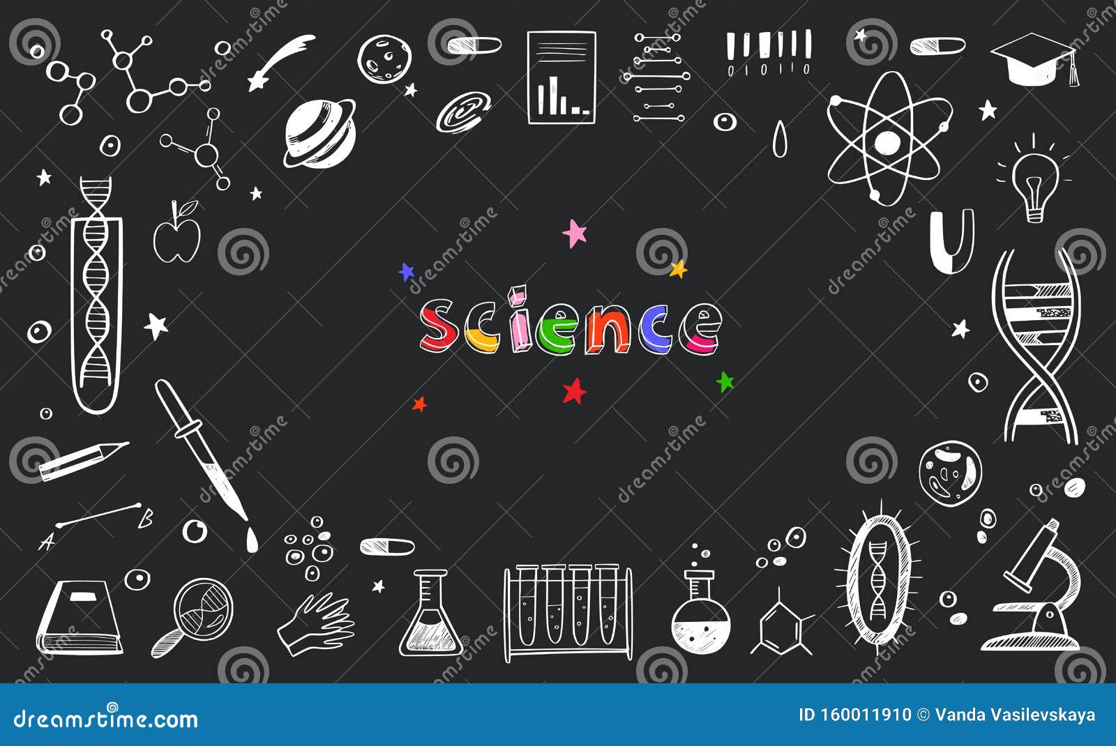 Vector Hand Drawn Science and Education Doodle Frame . DNA, Biology ...