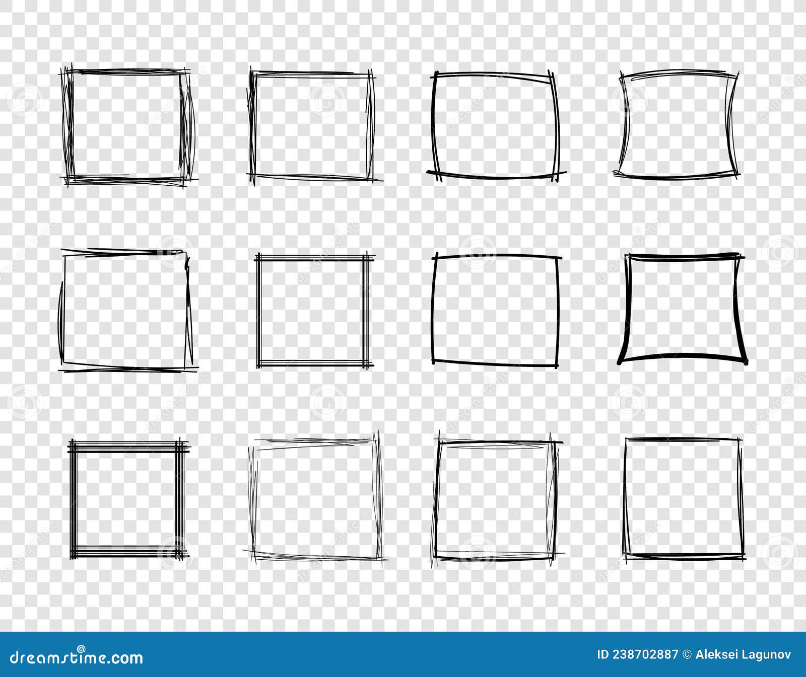 Vector Hand Drawn Scribble Square Frames on Transparent Background ...