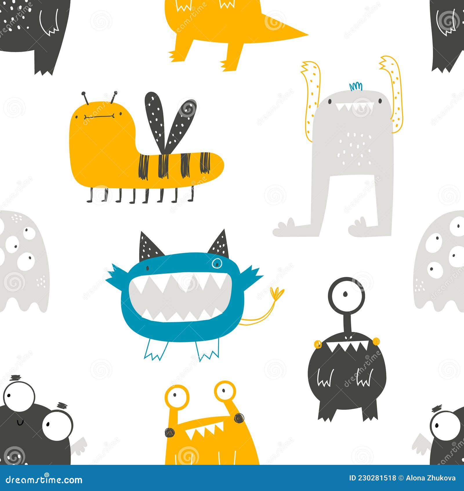 A Texture With Sad Monsters Over Dark Blue Background Vector Or Color ...