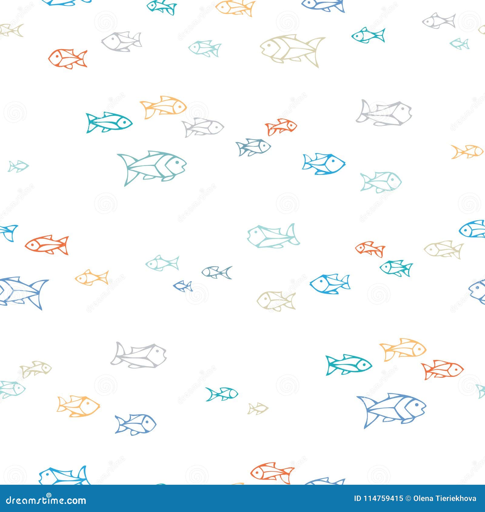 Vector Hand-drawn Seamless Fish Pattern. Stock Vector - Illustration of ...