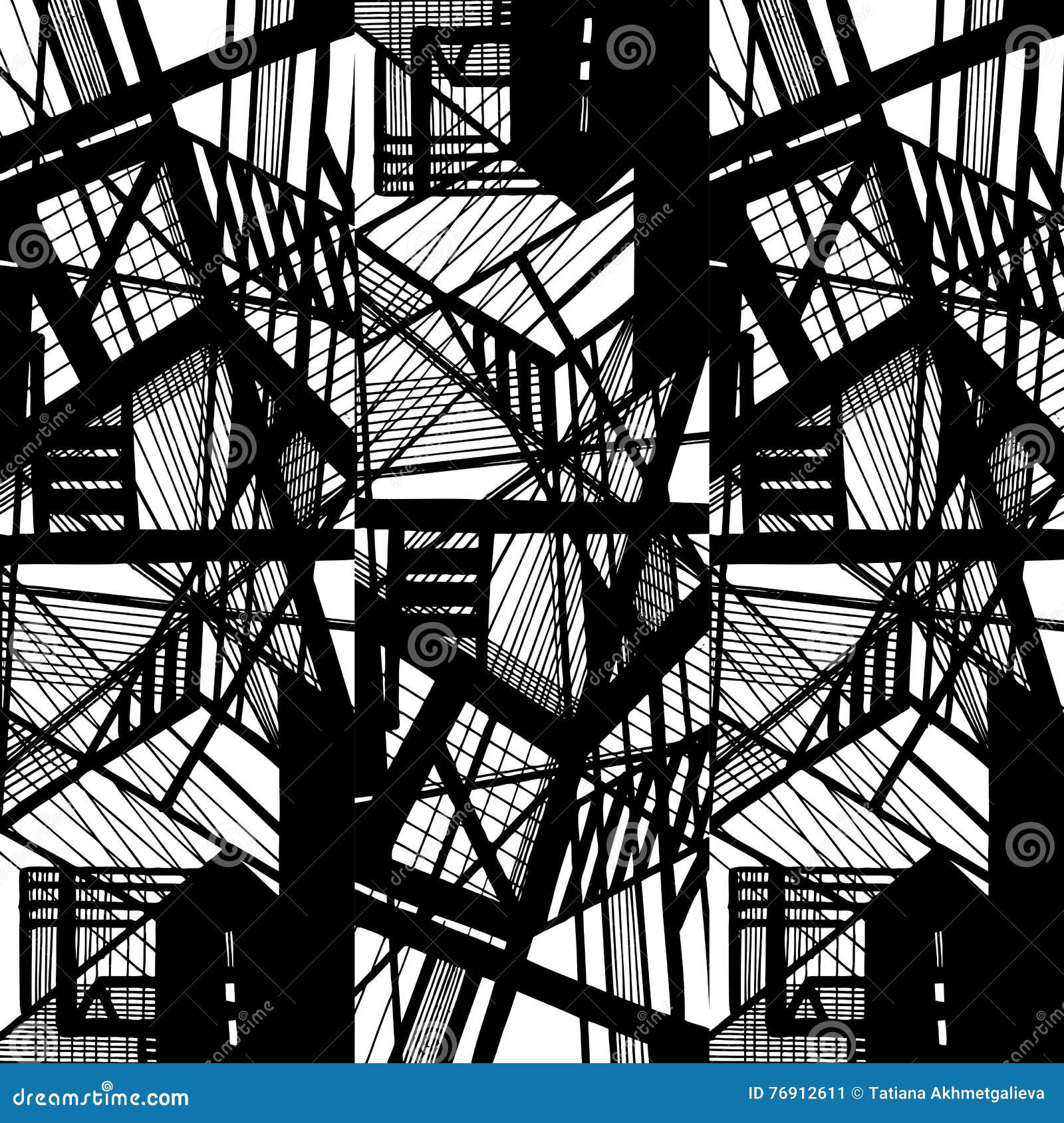 Vector Hand-drawn Seamless Pattern with Abstract Urban Ornament. Stock ...