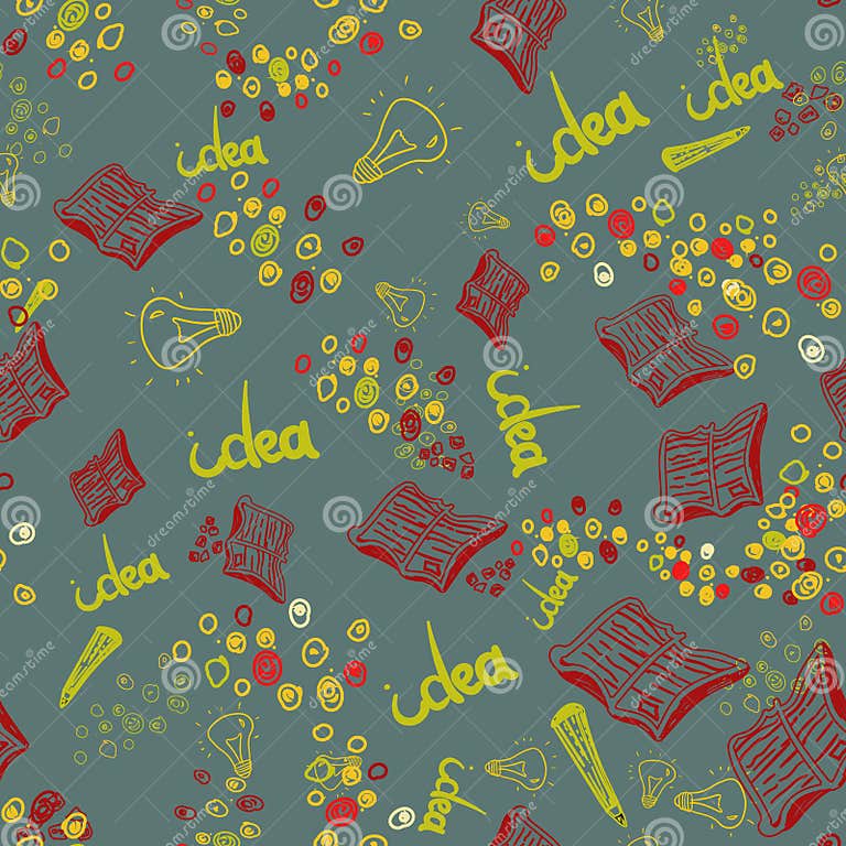 Vector Hand Drawn Seamless Pattern with Book, Lamp Stock Vector ...