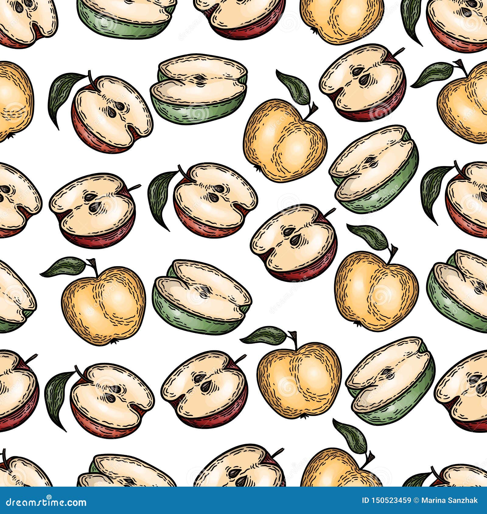 Set Of Engraving Apples Isolated On White. Vector Retro Illustration ...