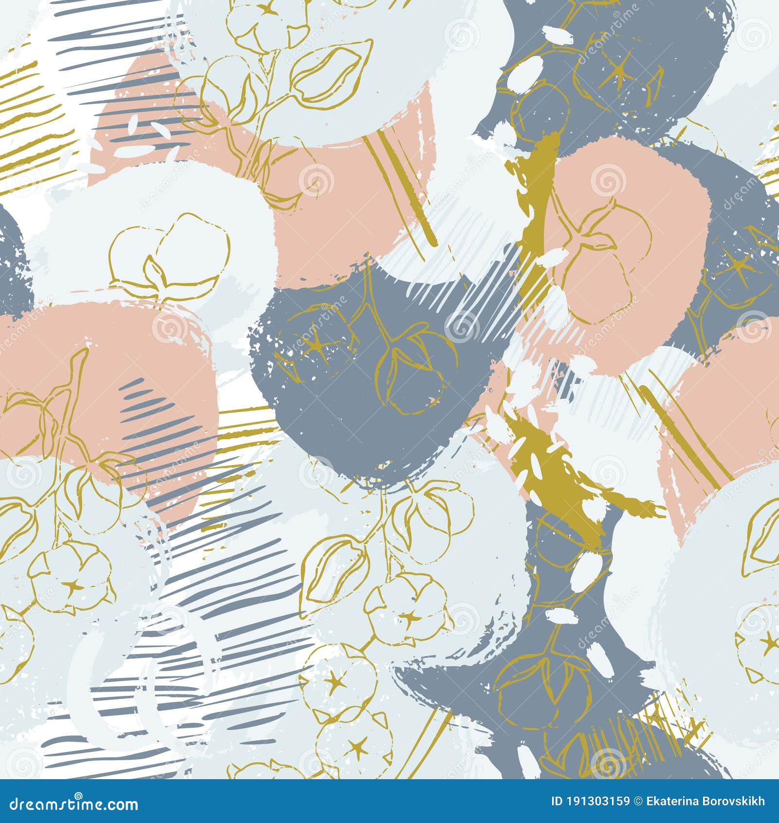 Vector Hand Drawn Seamless Pattern with Cotton Stock Vector ...