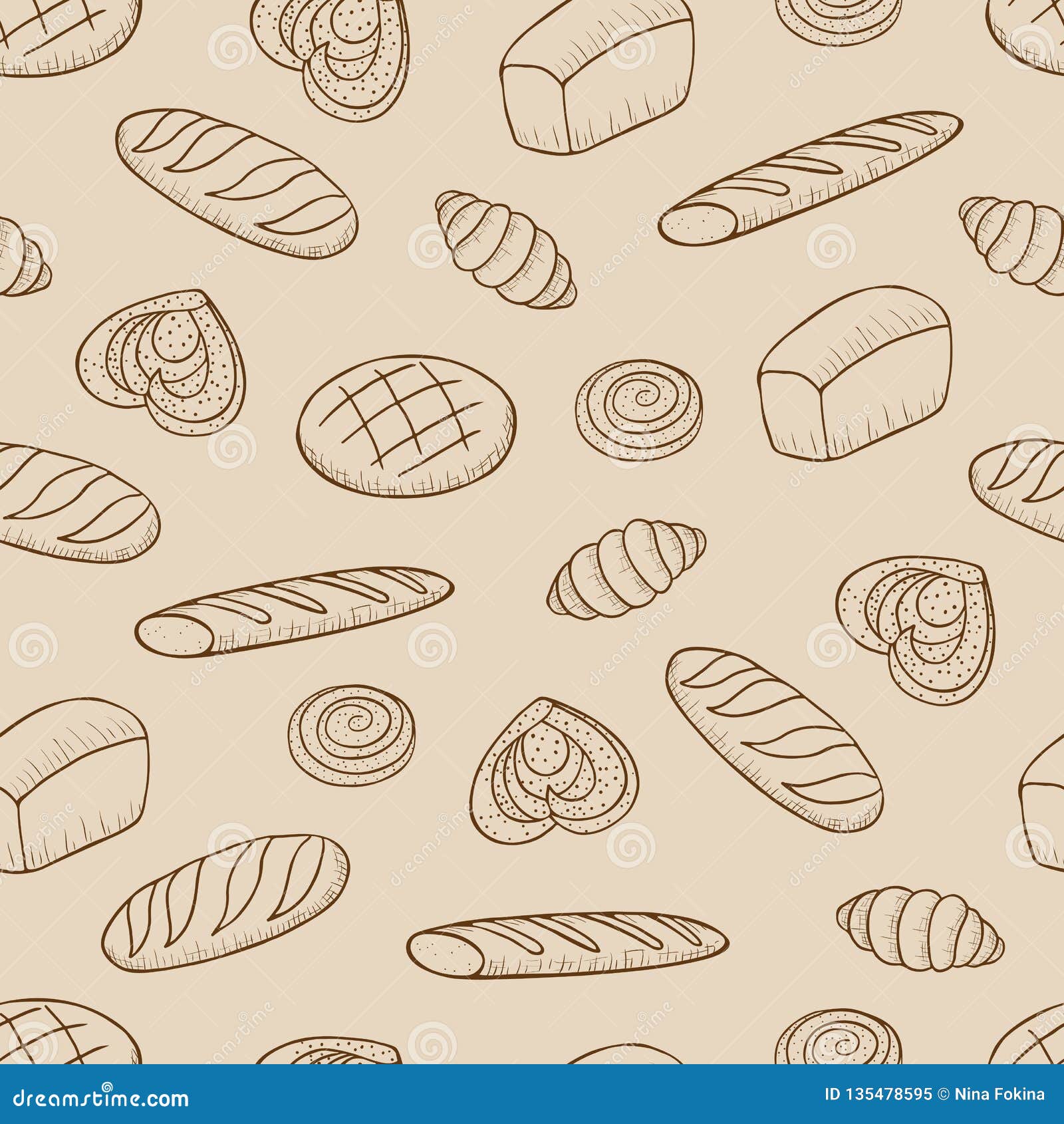 Seamless Pattern with Different Kind of Bread Stock Vector ...