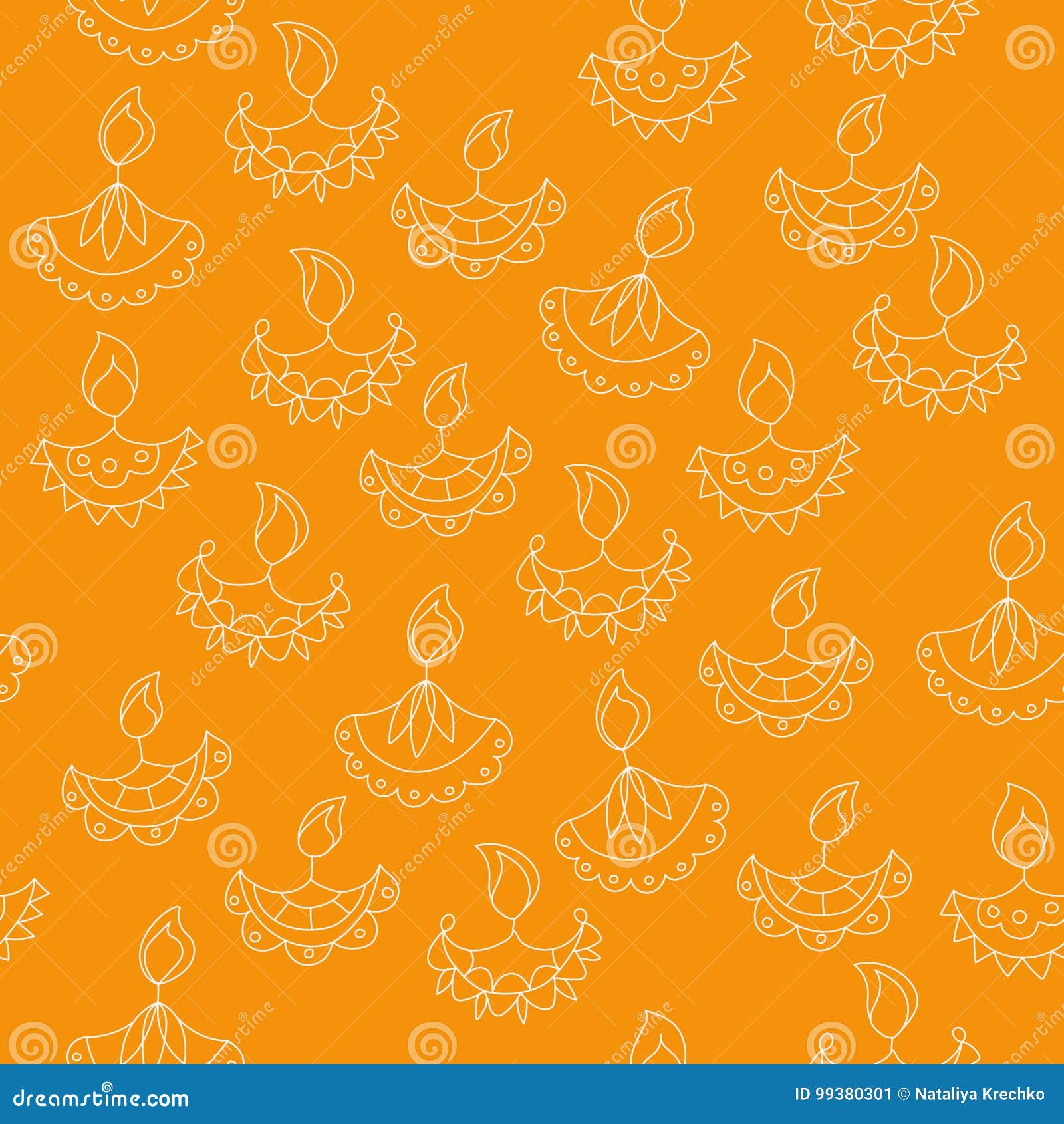 Vector Hand Drawn Seamless Pattern with Diwali Symbols. Holiday ...