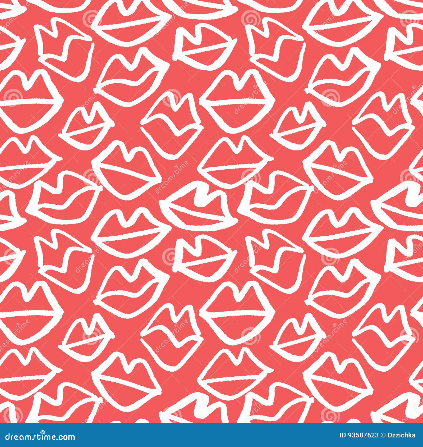 Vector Hand Drawn Seamless Pattern with Lips. Abstract Fashion ...