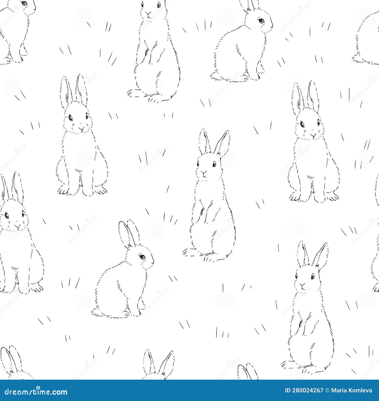 Vector Hand-drawn Seamless Pattern with Rabbits Isolated on White ...