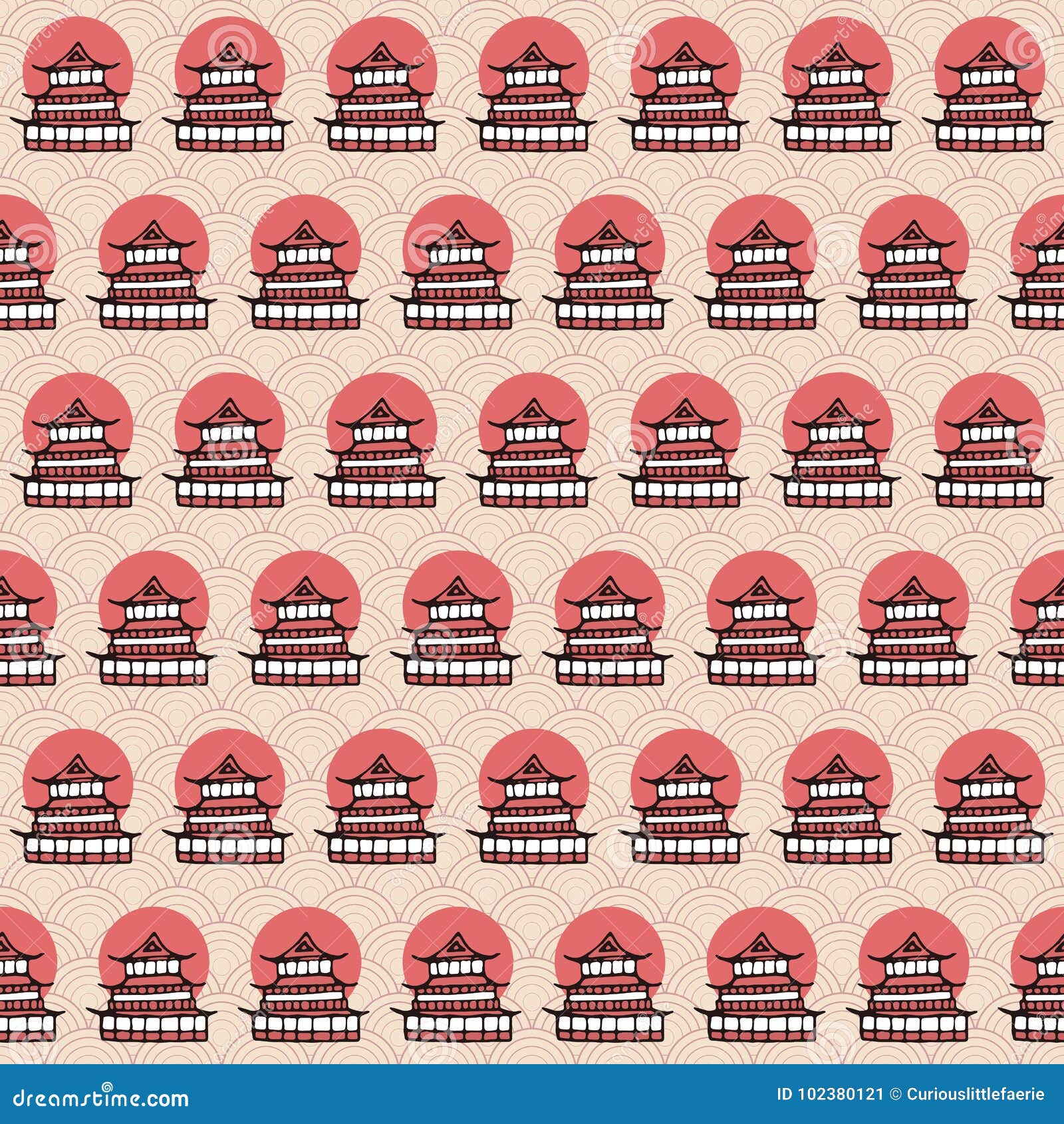 Vector Hand Drawn Seamless Pattern with Sketchy Japanese Temples and ...