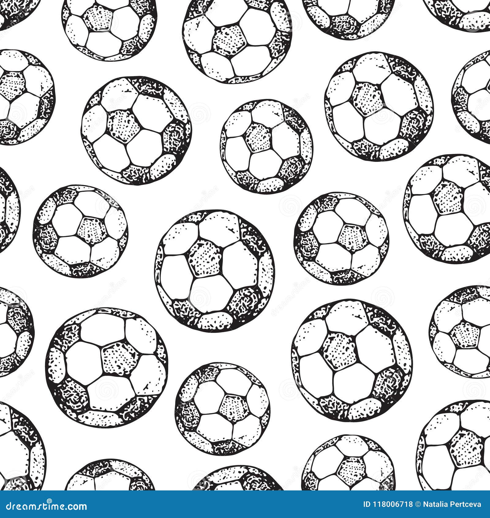 Vector Hand Drawn Seamless Pattern of Soccer Ball. Isolated on White ...