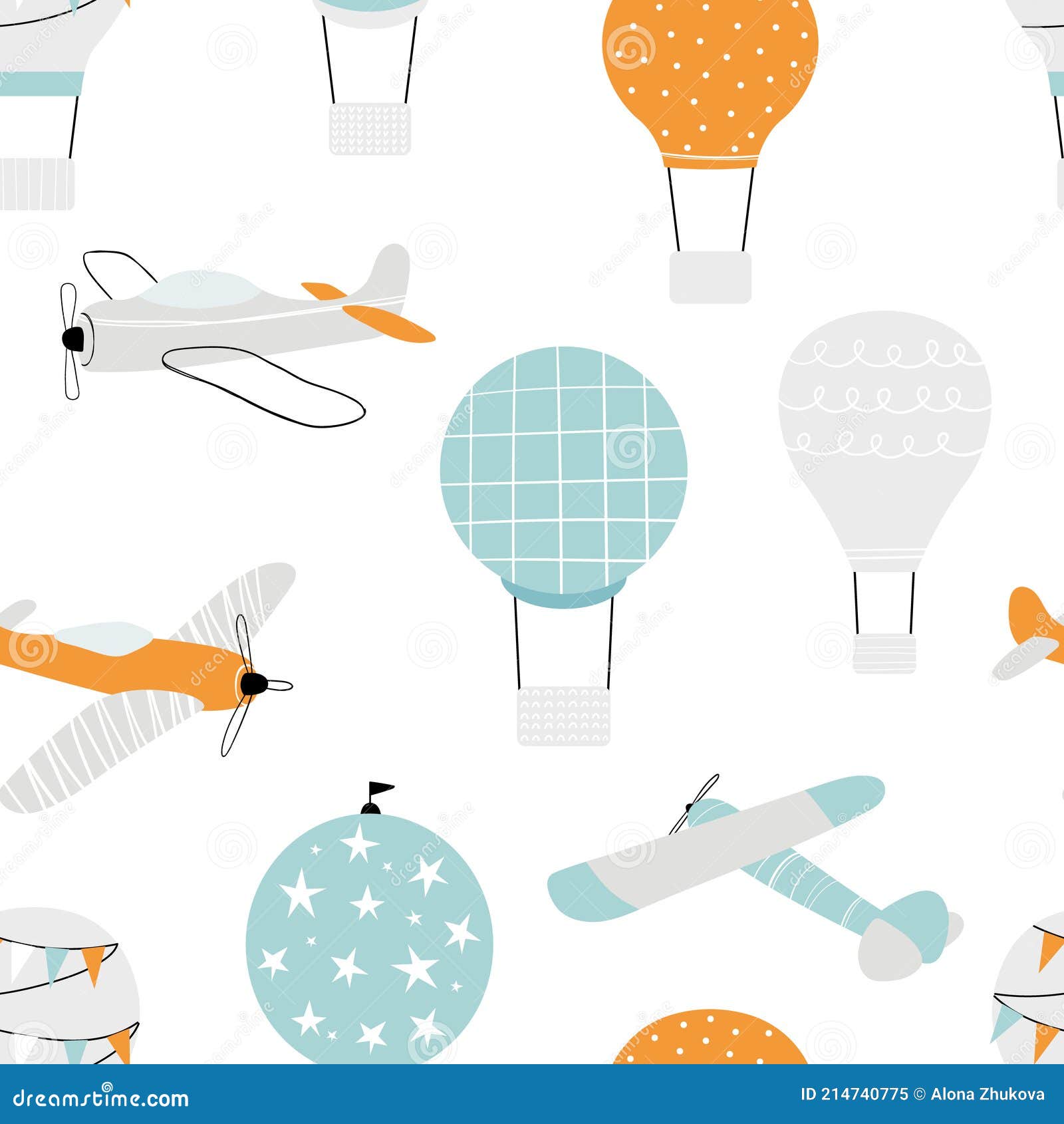 Vector Hand-drawn Seamless Repeating Children Simple Pattern with Air ...