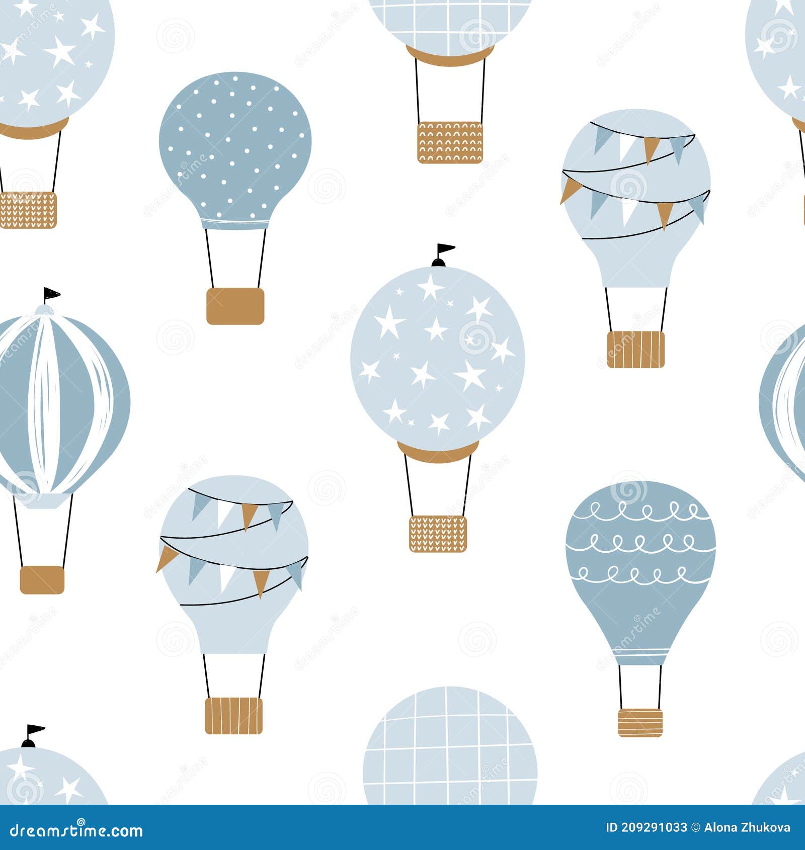 Vector Hand-drawn Seamless Repeating Children Simple Pattern with Air ...