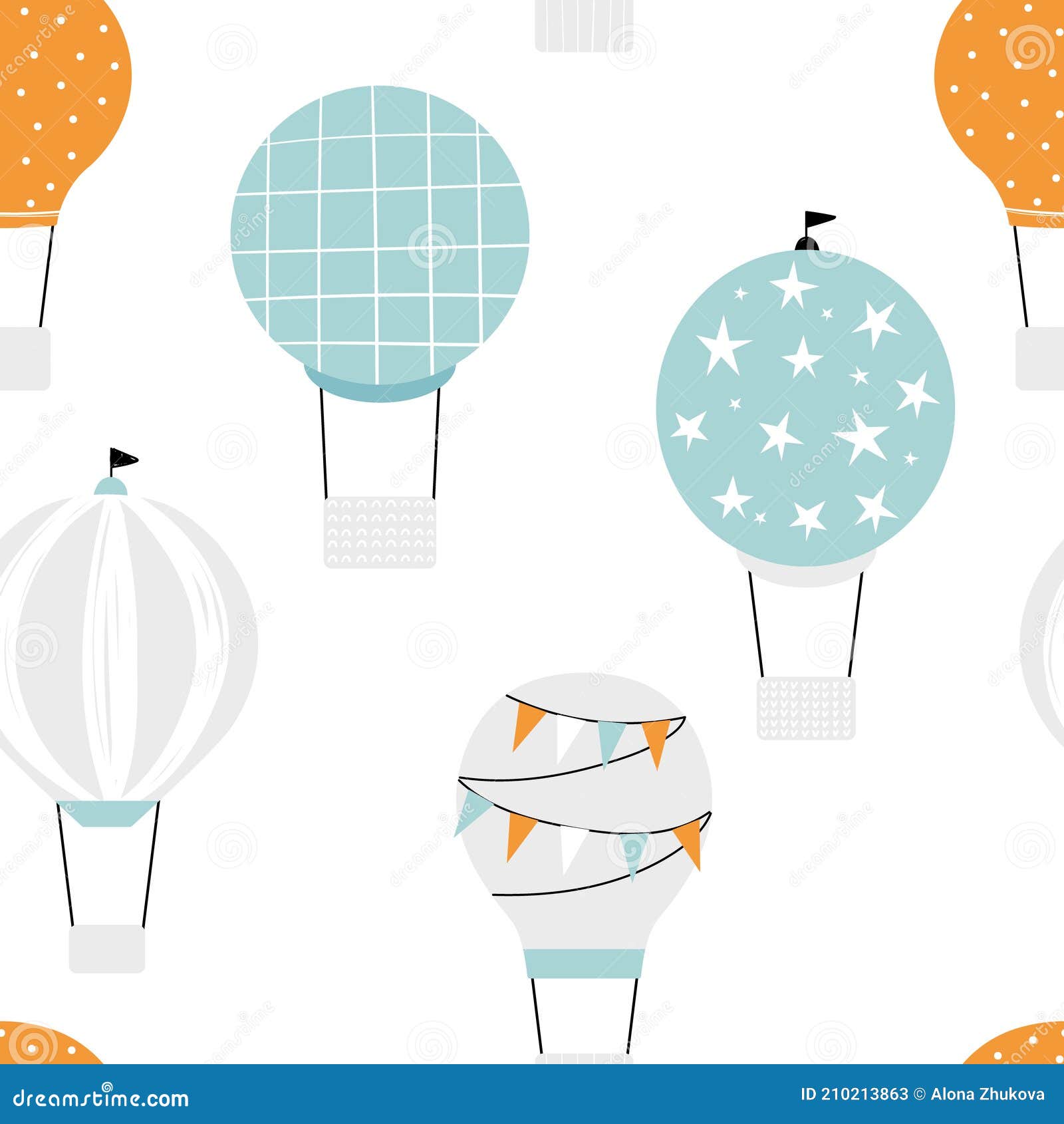 Vector Hand-drawn Seamless Repeating Children Simple Pattern with Air ...