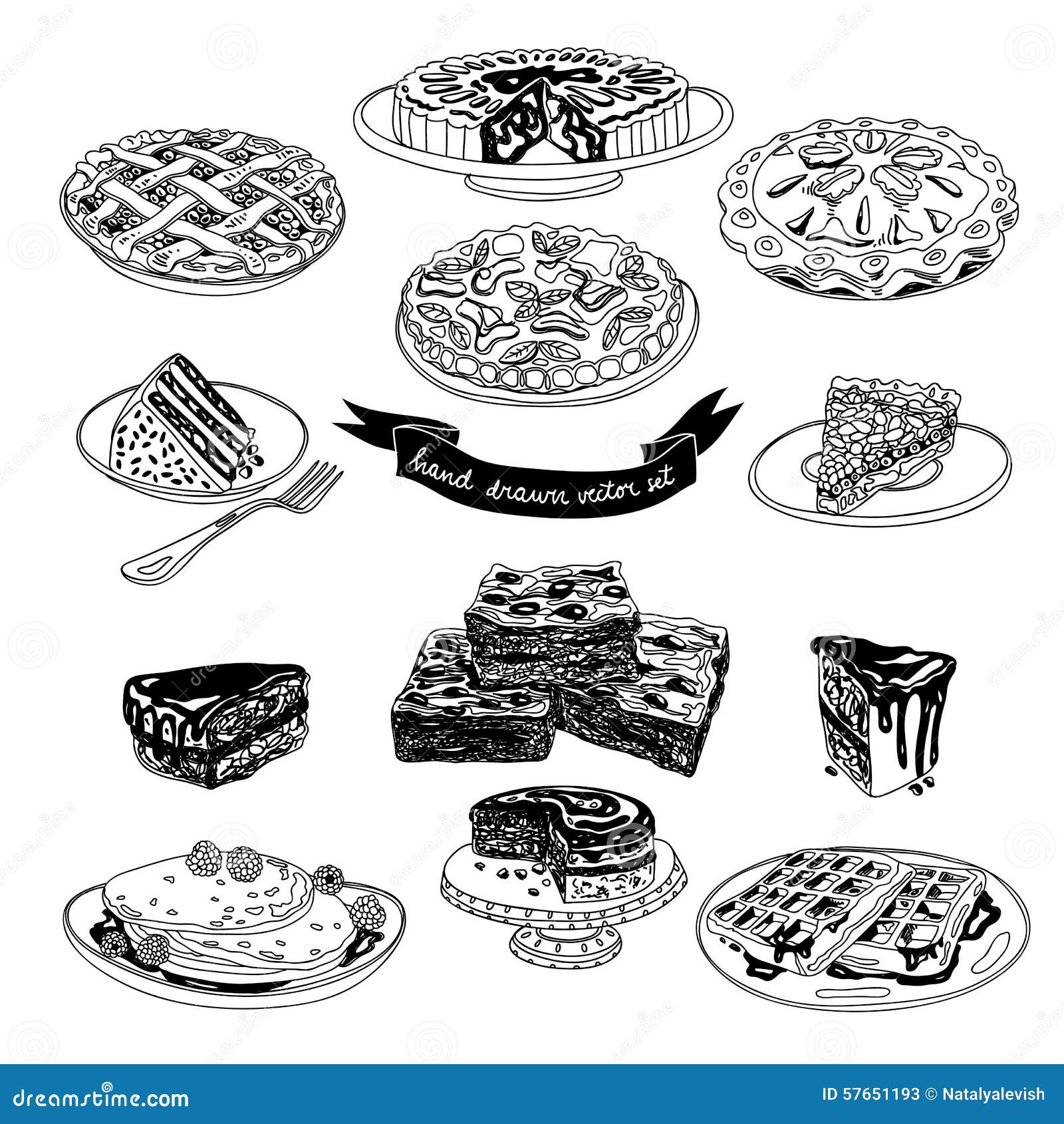 Vector Hand Drawn Set with Cakes and Sweets Stock Vector - Illustration ...