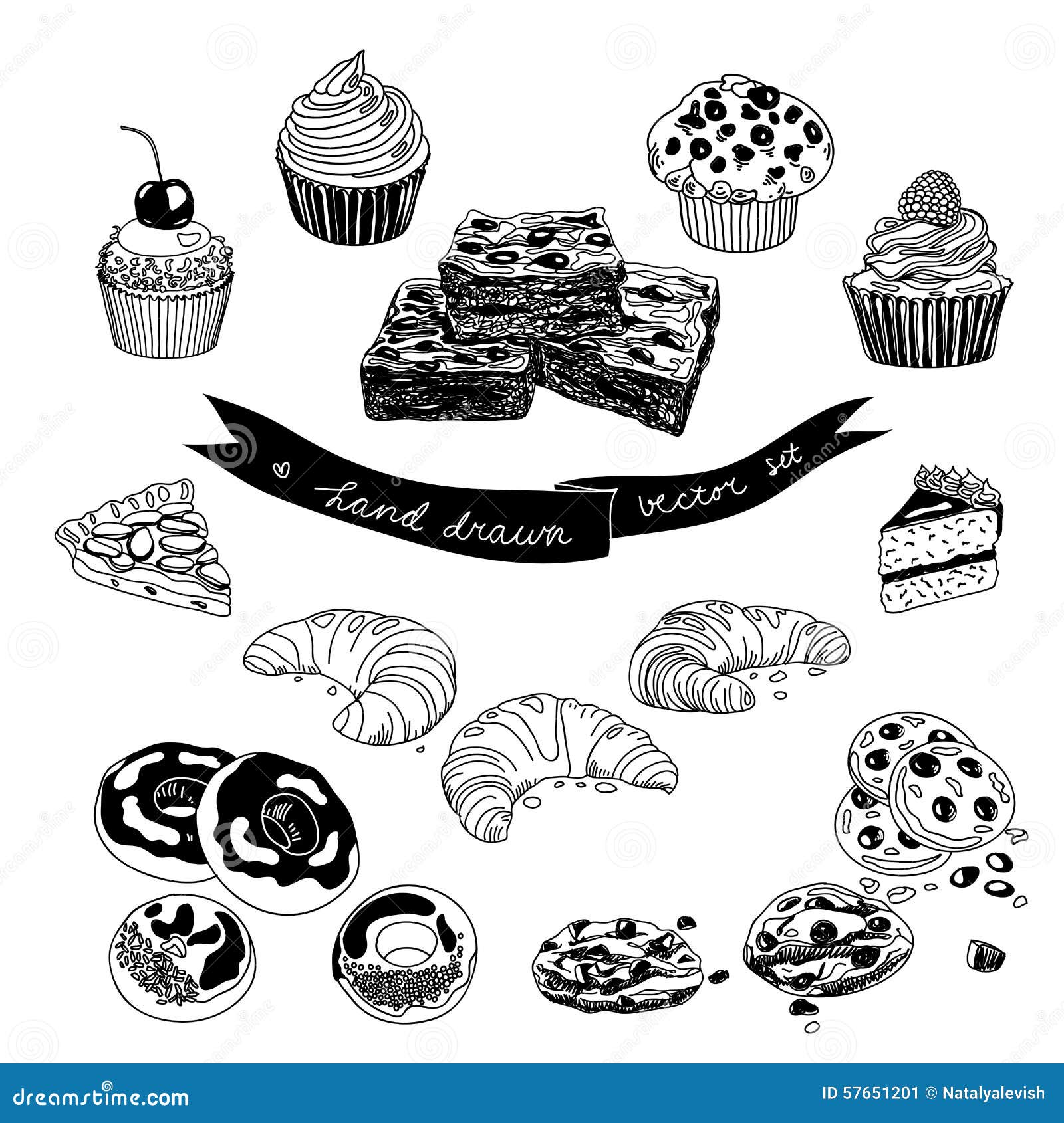 Vector Hand Drawn Set with Cakes and Sweets Stock Vector - Illustration ...