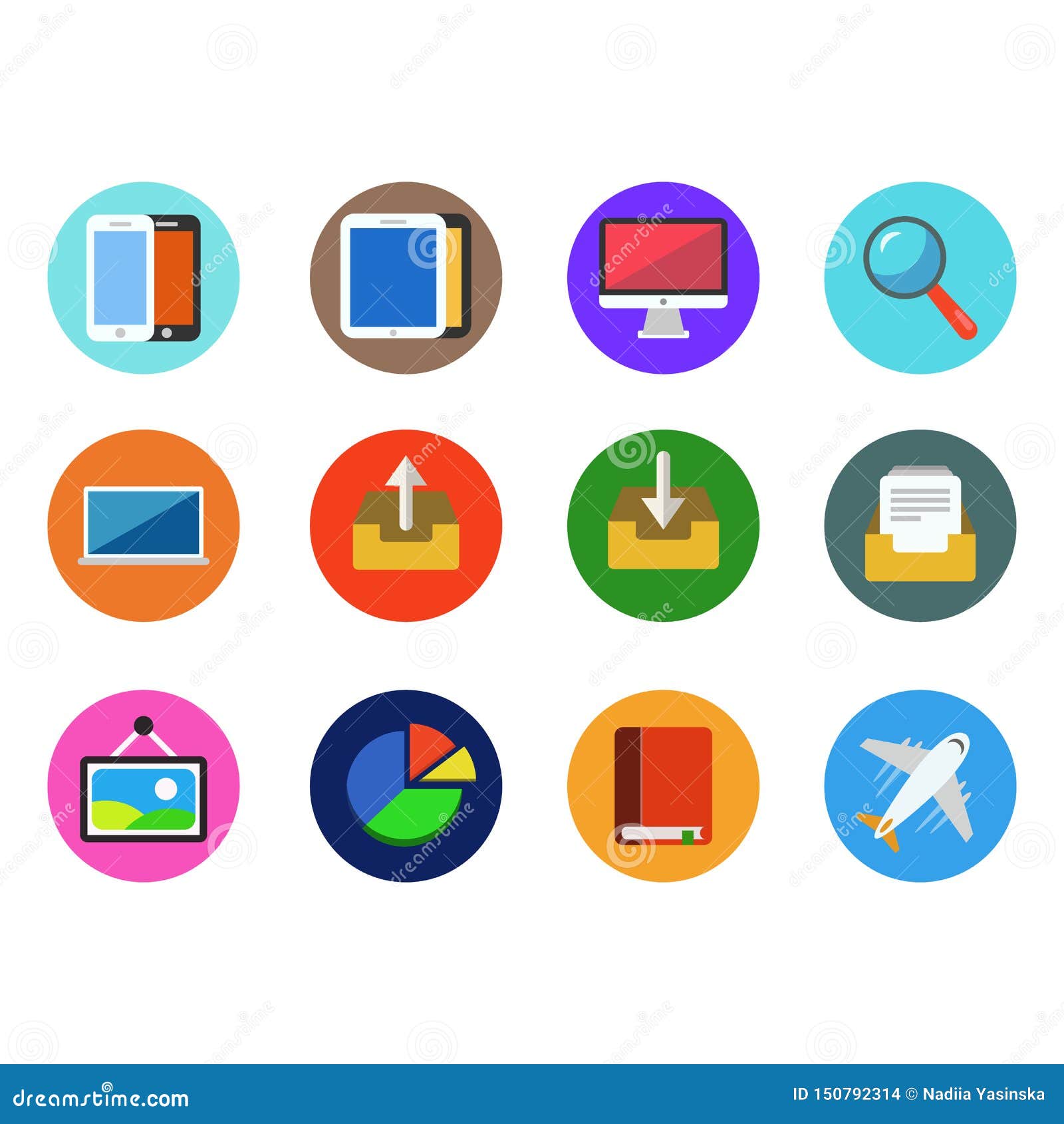 Vector Hand Drawn Set of Colorful Flat Icons Stock Vector ...