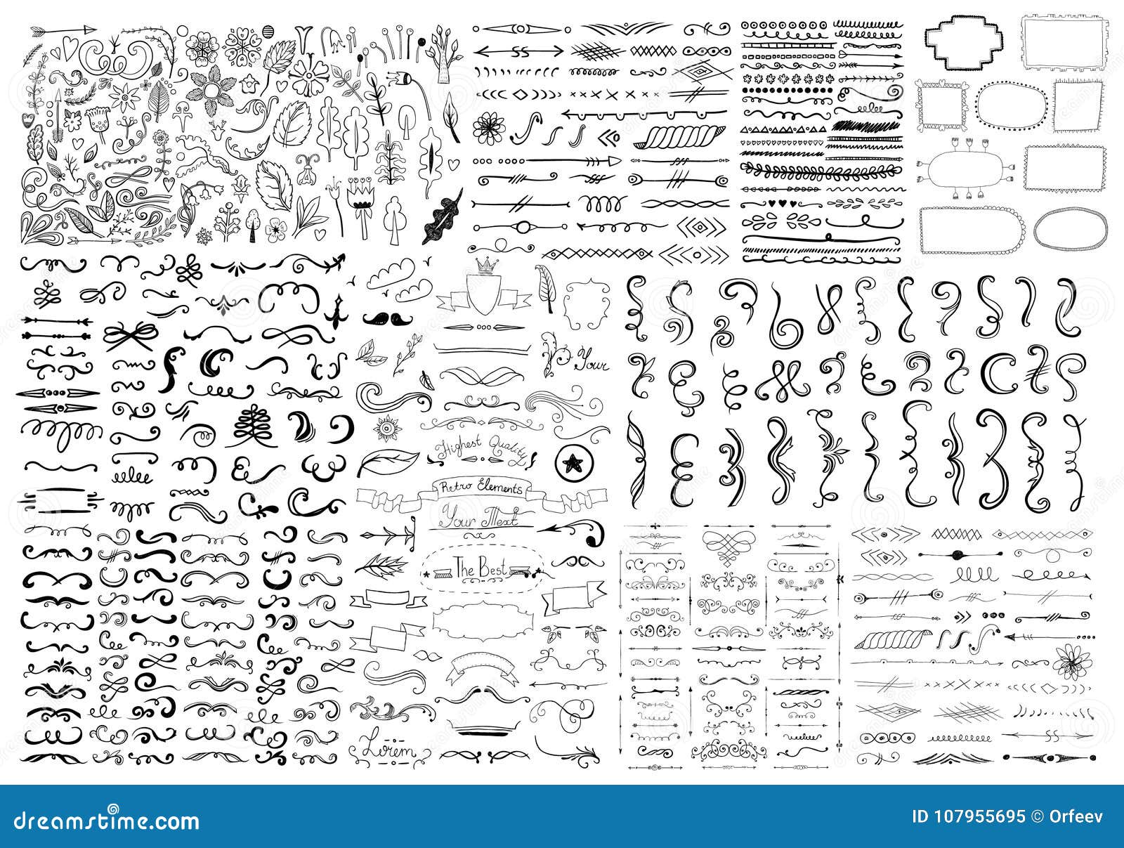 Hand Drawn Set of Design Elements Stock Vector - Illustration of ...