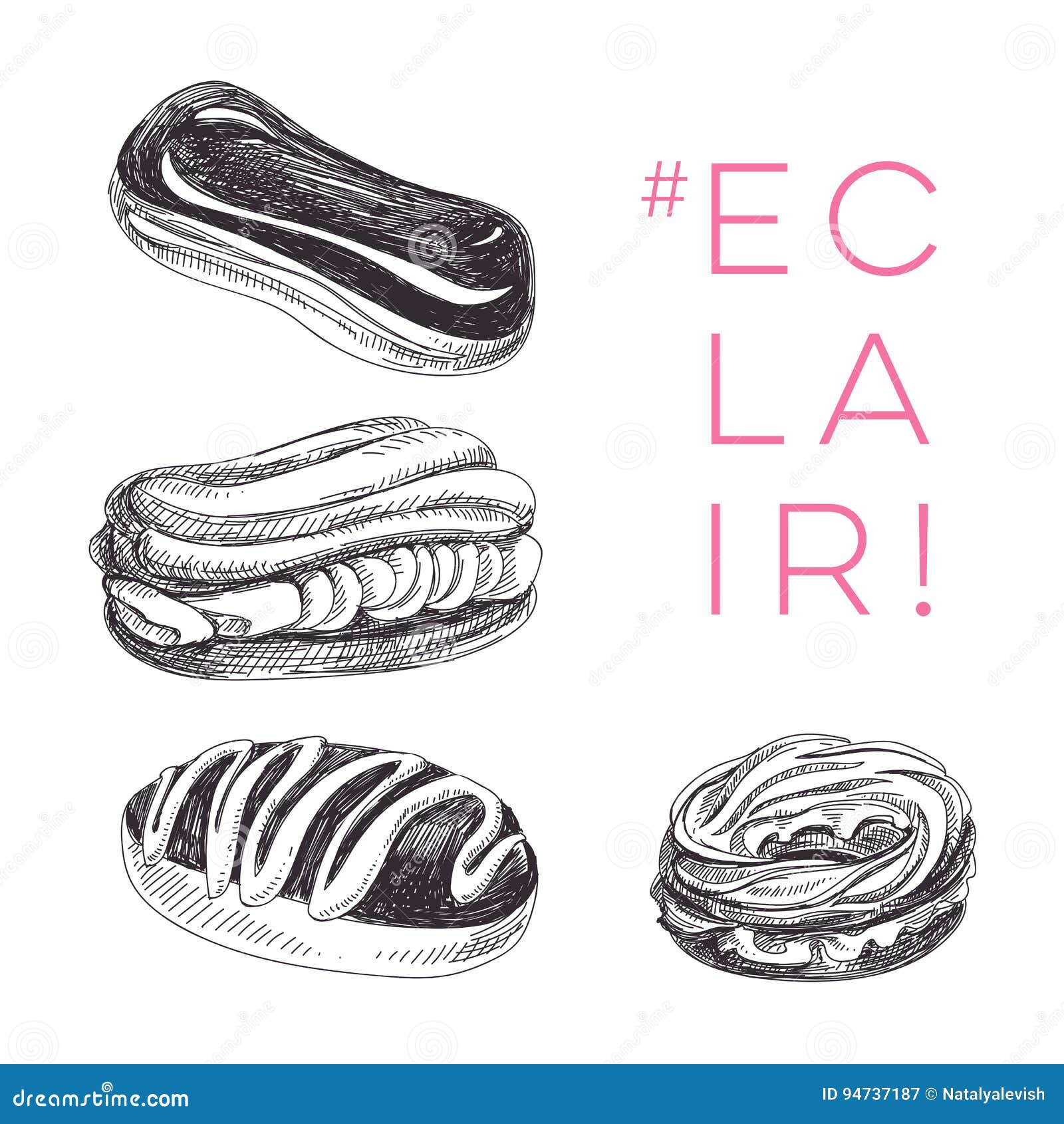 Vector Hand Drawn Set of Eclair Illustration. Stock Vector ...