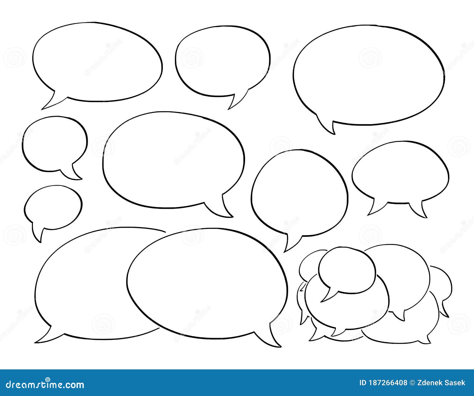 Vector Hand Drawn Set of Empty Comic Speech, Text or Dialogue Balloons ...