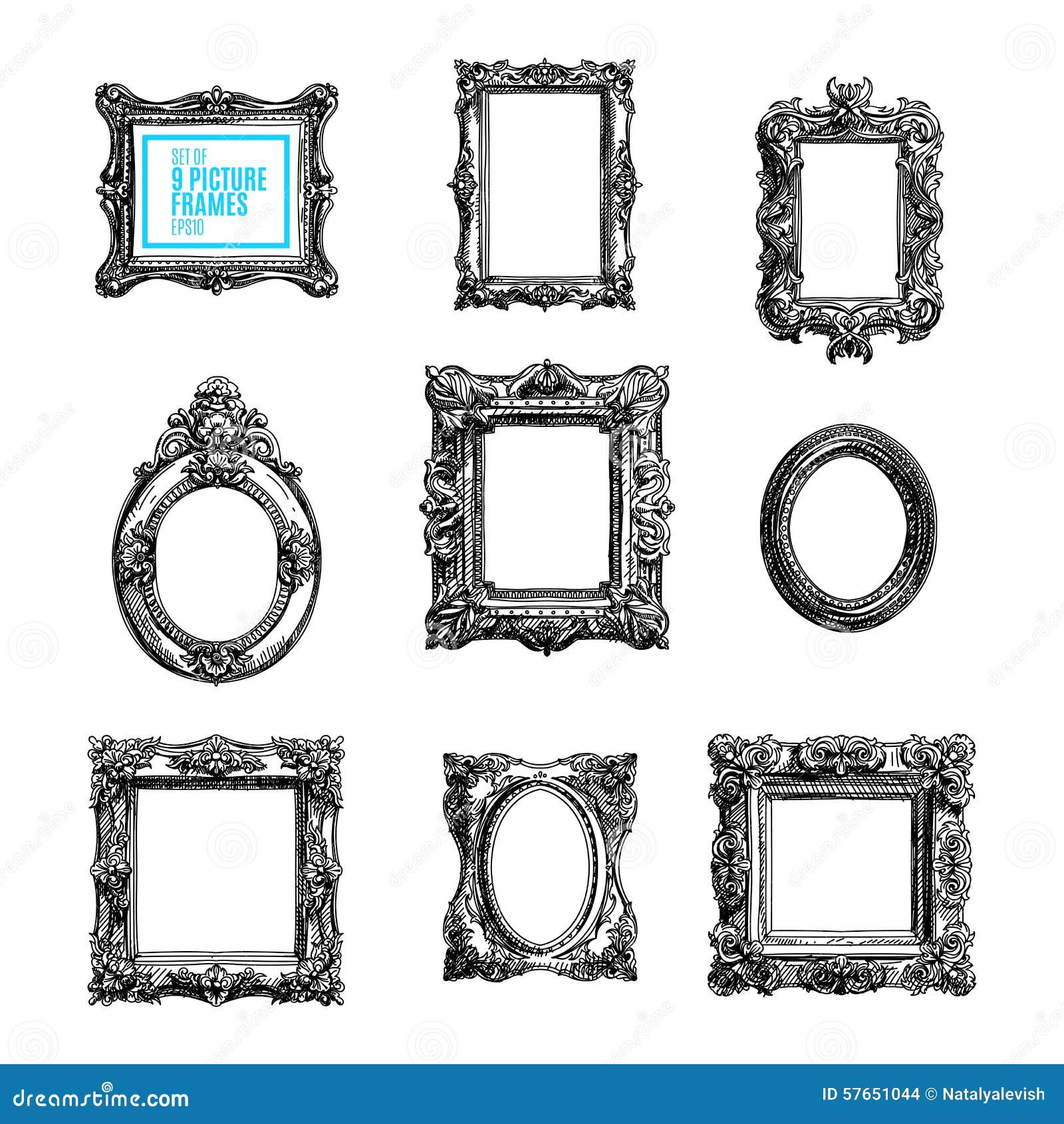 Vector Hand Drawn Set with Picture Frames Stock Vector - Illustration ...