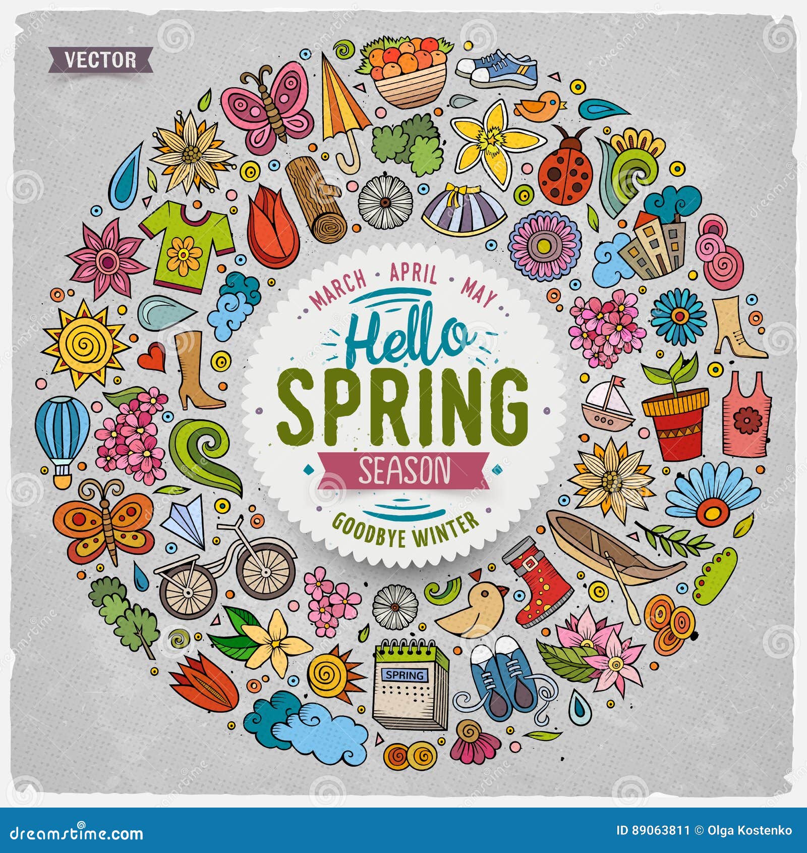 Vector Hand Drawn Set of Spring Cartoon Doodle Objects Stock Vector ...