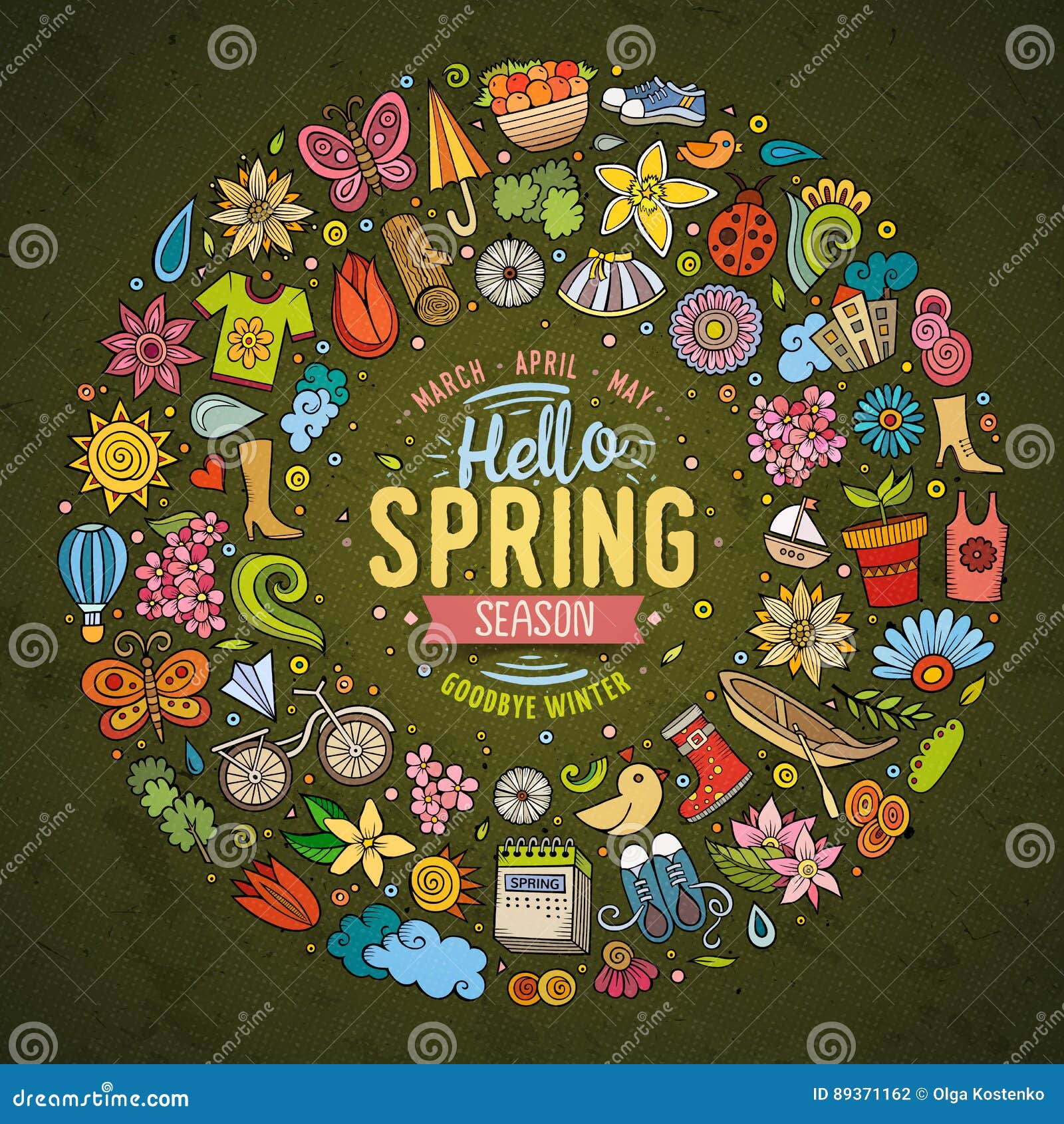 Vector Hand Drawn Set of Spring Cartoon Doodle Objects Stock Vector ...