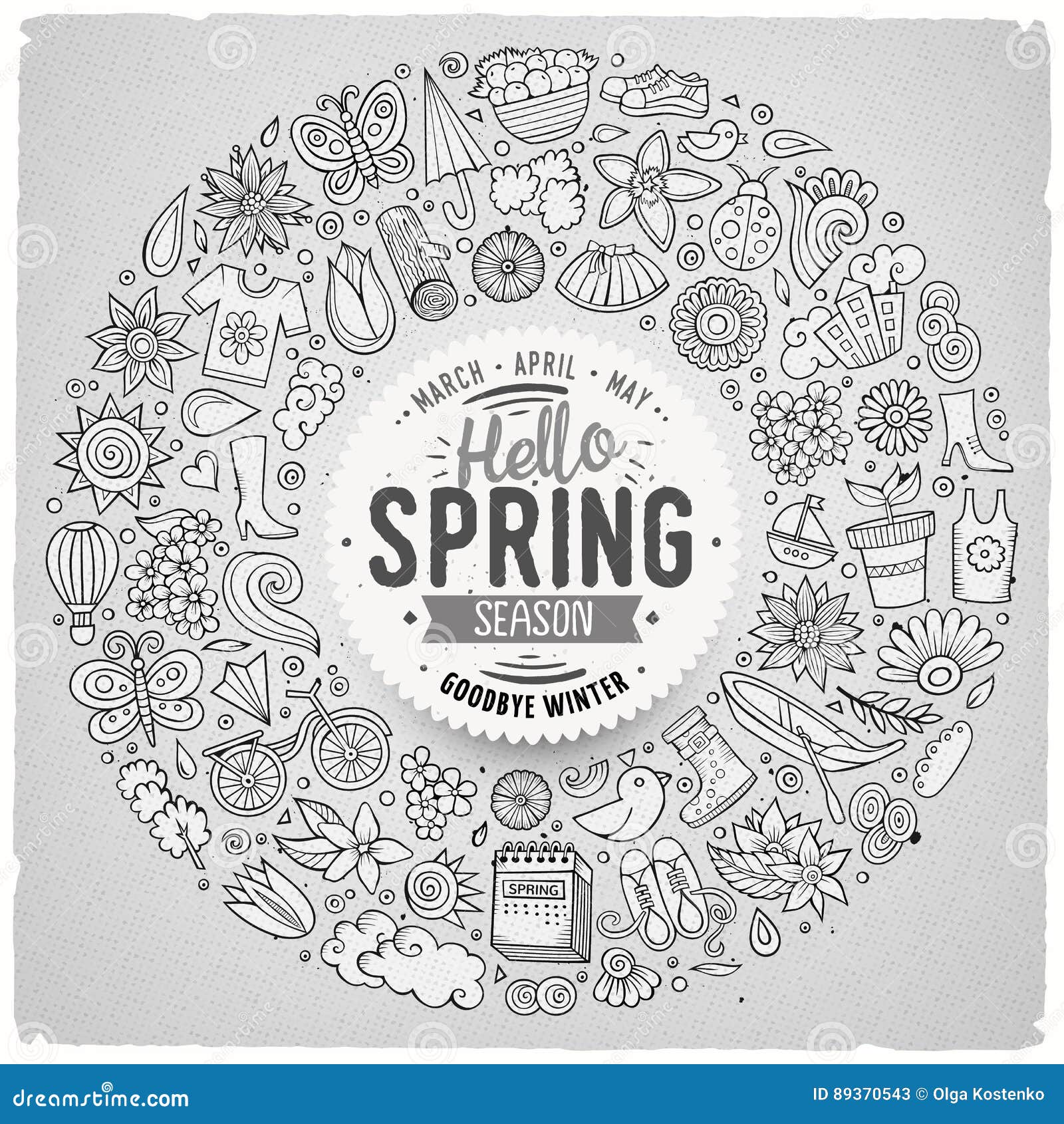 Vector Hand Drawn Set of Spring Cartoon Doodle Objects Stock Vector ...