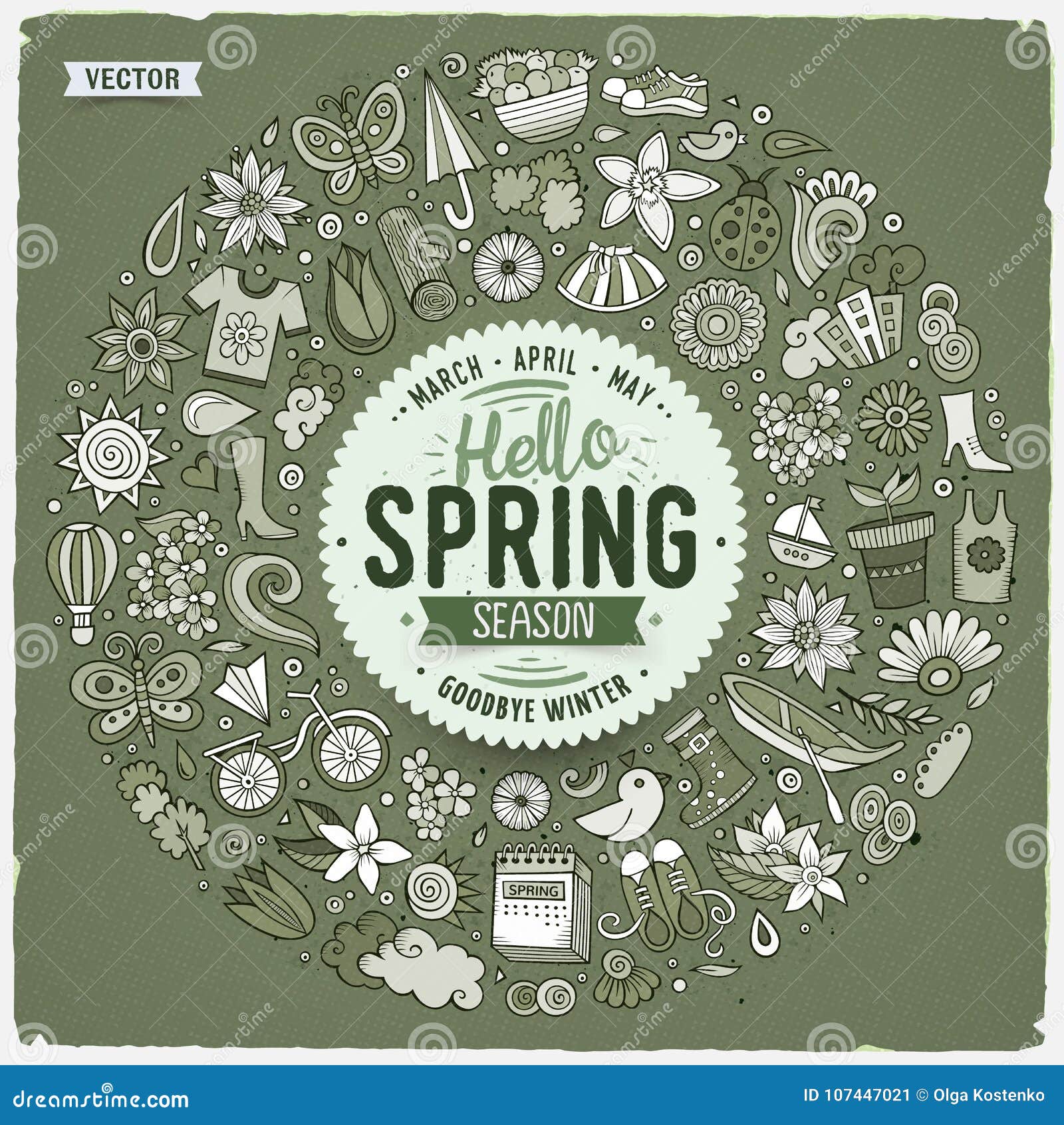 Vector Hand Drawn Set of Spring Cartoon Doodle Objects Stock Vector ...