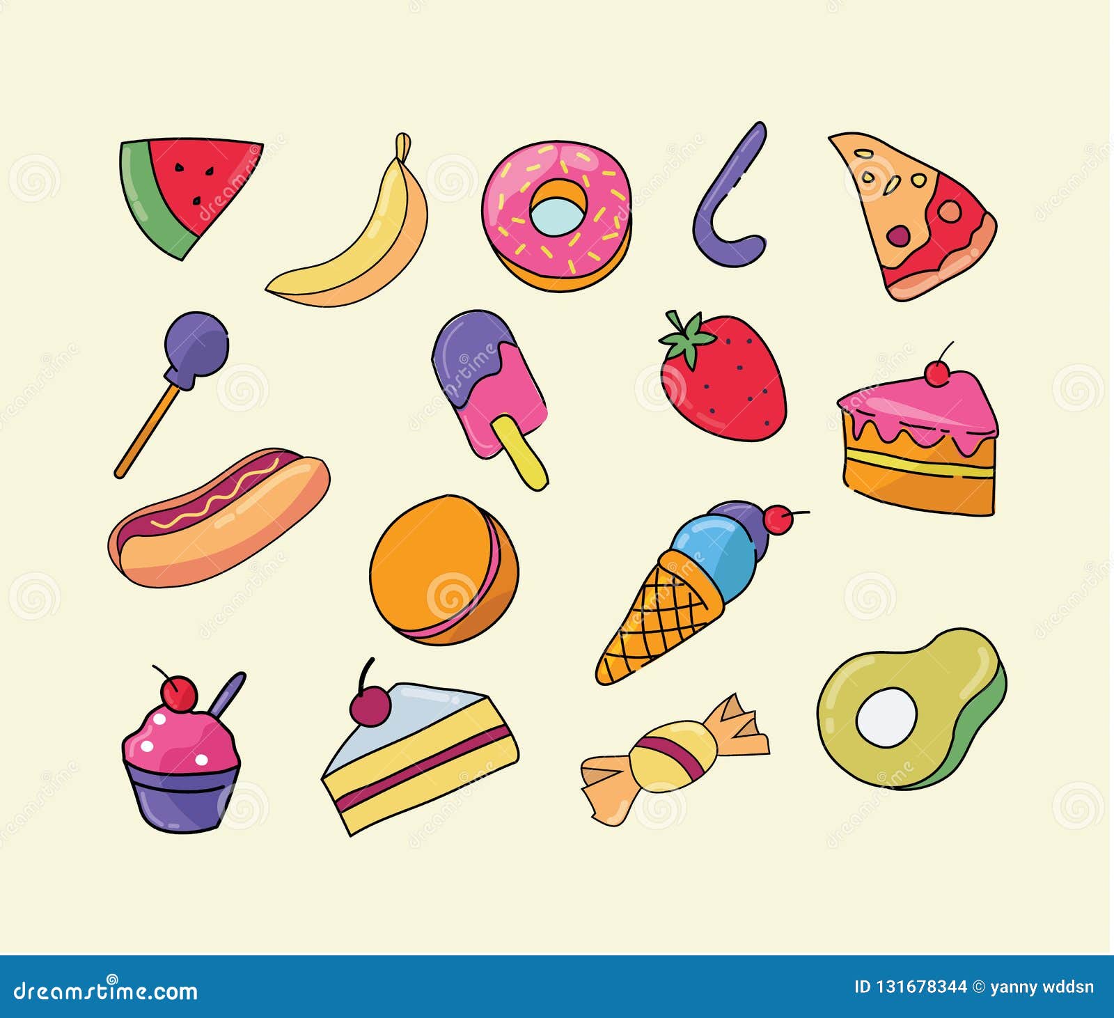 Vector Hand Drawn Set of Trendy Sweets Treats Illustration Sticker ...