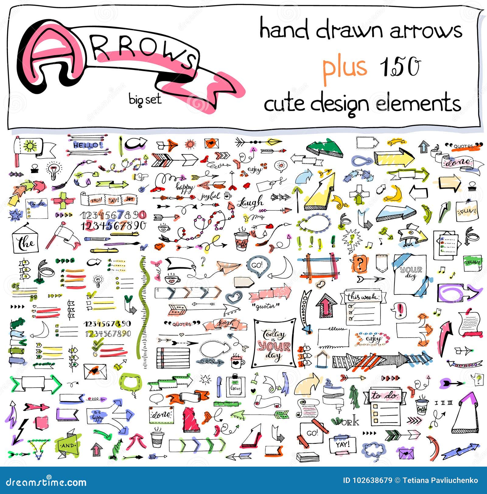 Vector Hand Drawn Set On White Background Of Objects:arrow, Banner ...