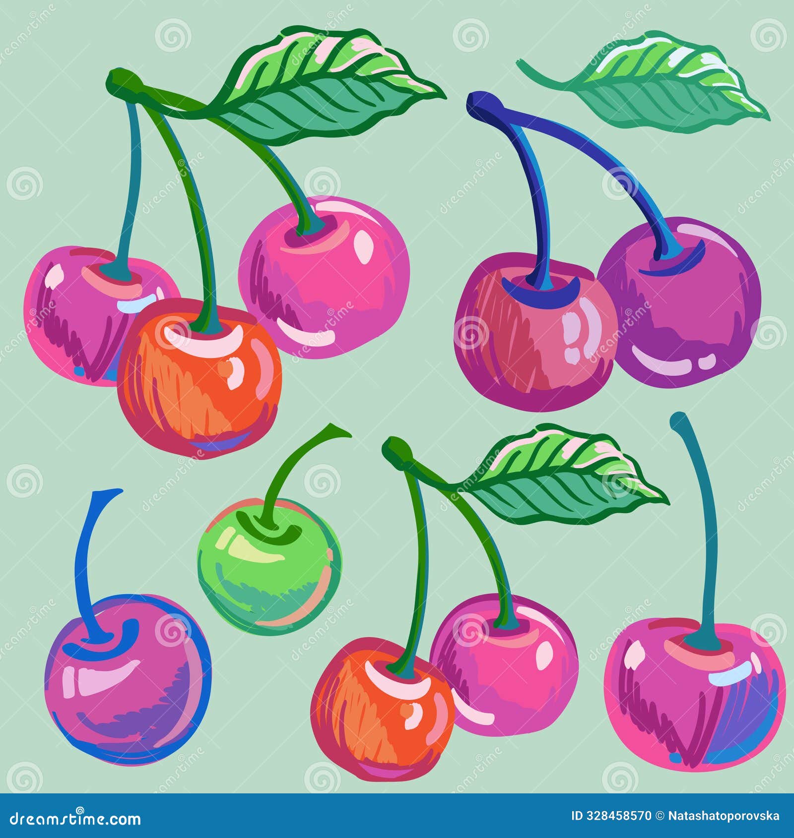Vector Hand Drawn Sketch of Cherry Fruits. Illustrations of Bright Ripe ...