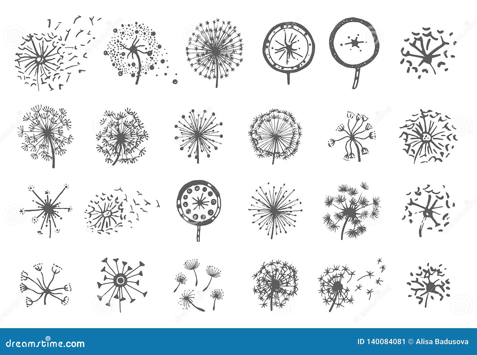 Vector Hand Drawn Sketch of Dandelion Flower Illustration on White ...