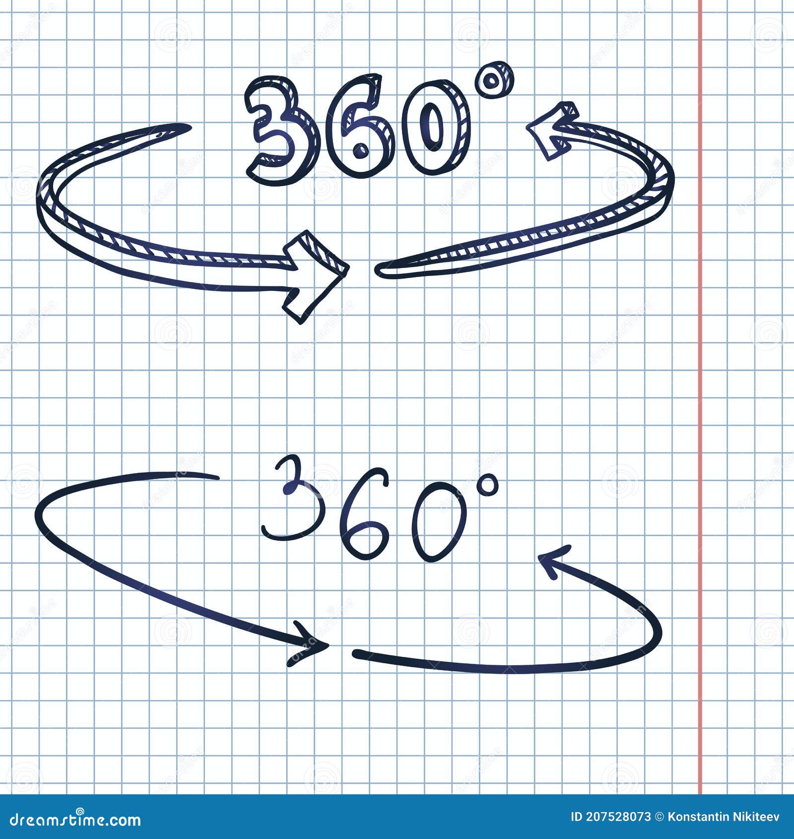 Vector Hand Drawn Sketch 360 Degrees Icons Stock Vector - Illustration ...