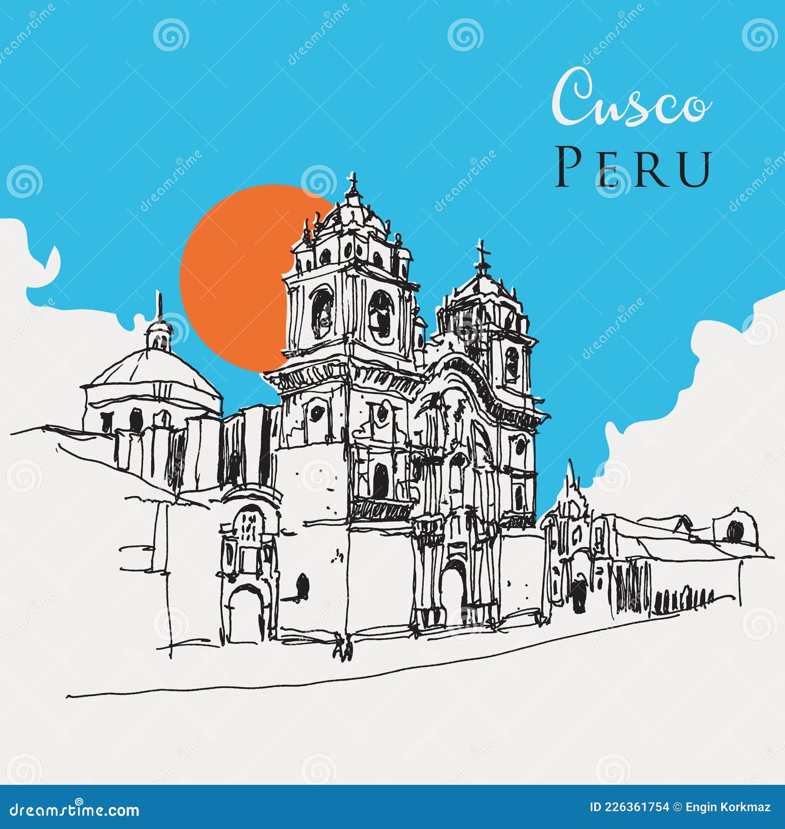 Cusco, Peru Sketechy Hand Drawn Illustration Stock Vector ...