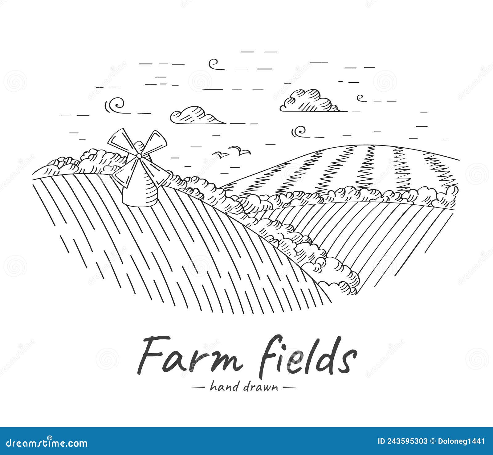 Rural Landscape of Windmills on Cultivated Fields Stock Vector ...