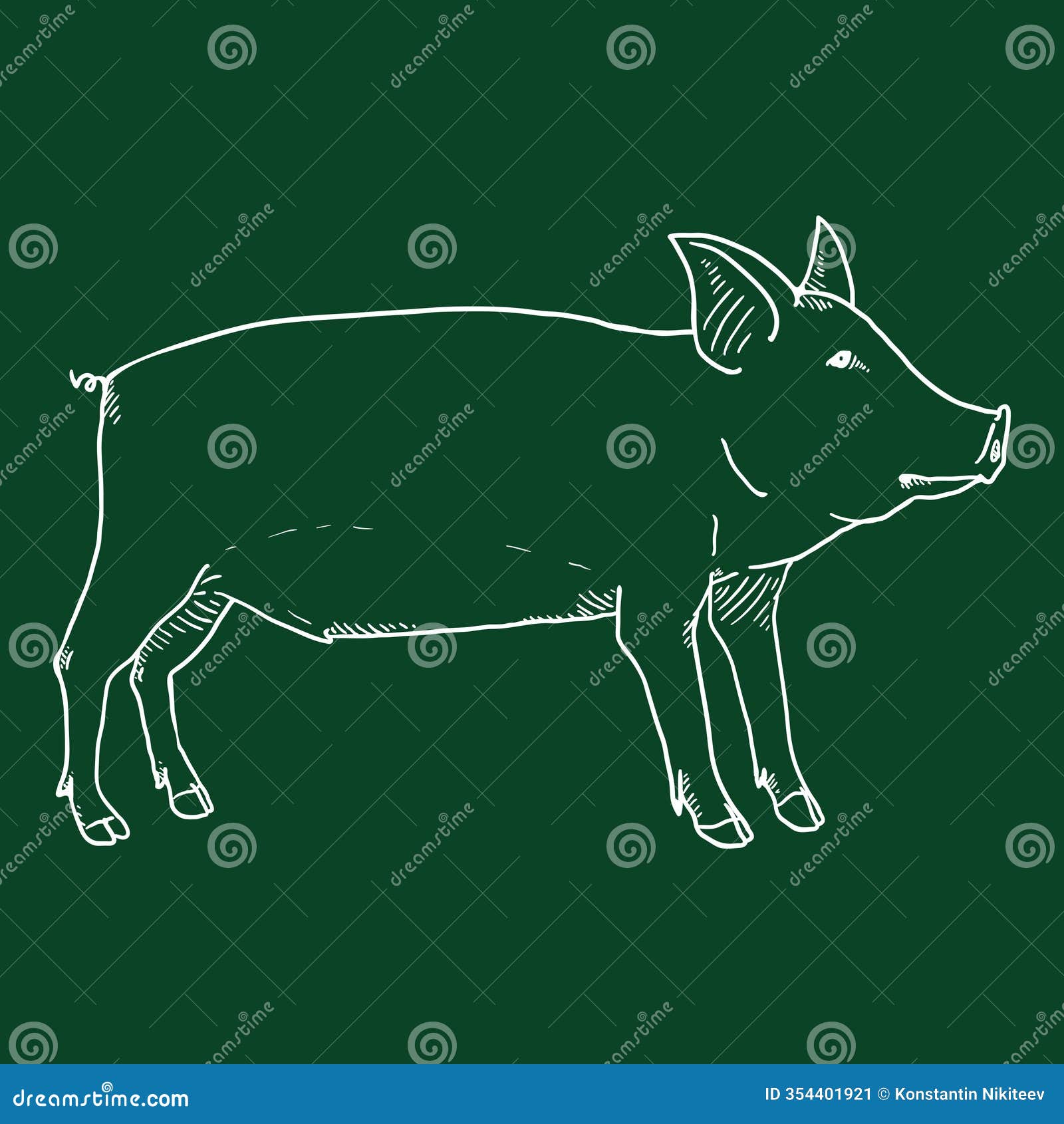 Piggie Hand Drawn Doodle Vector Illustration. Abstract Domestic Animal ...